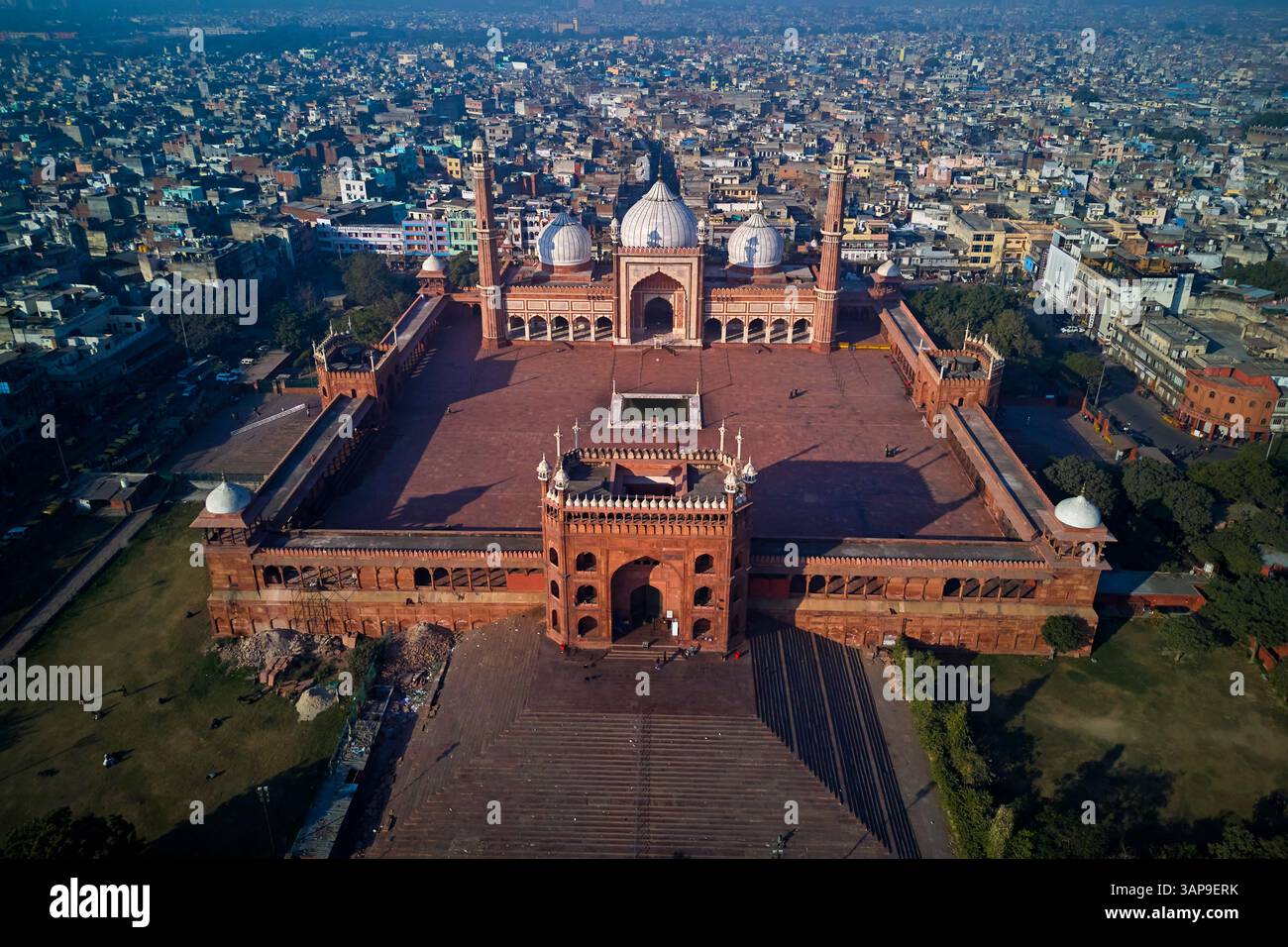 India, Delhi, Old Delhi, aerial view of Jama Masjid mosque, built by ...