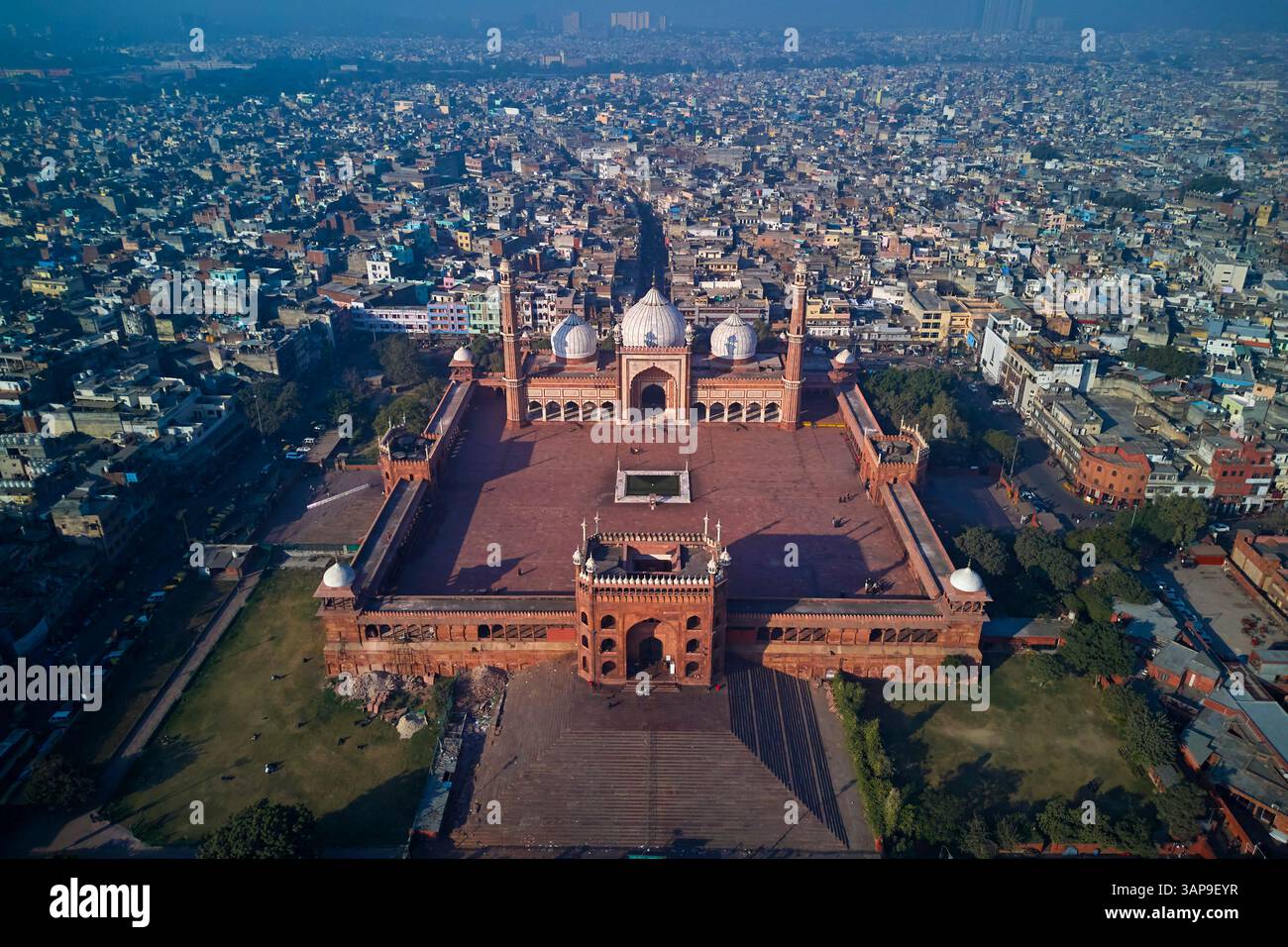 India, Delhi, Old Delhi, aerial view of Jama Masjid mosque, built by ...