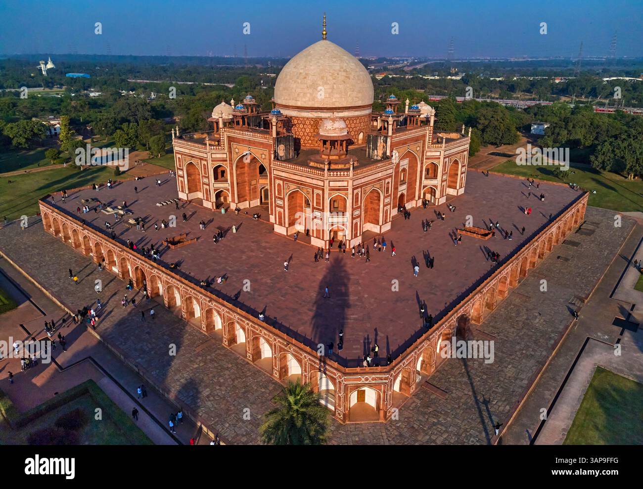 India, New Delhi, aerial view of the tomb of the emperor Moghol Humayun ...