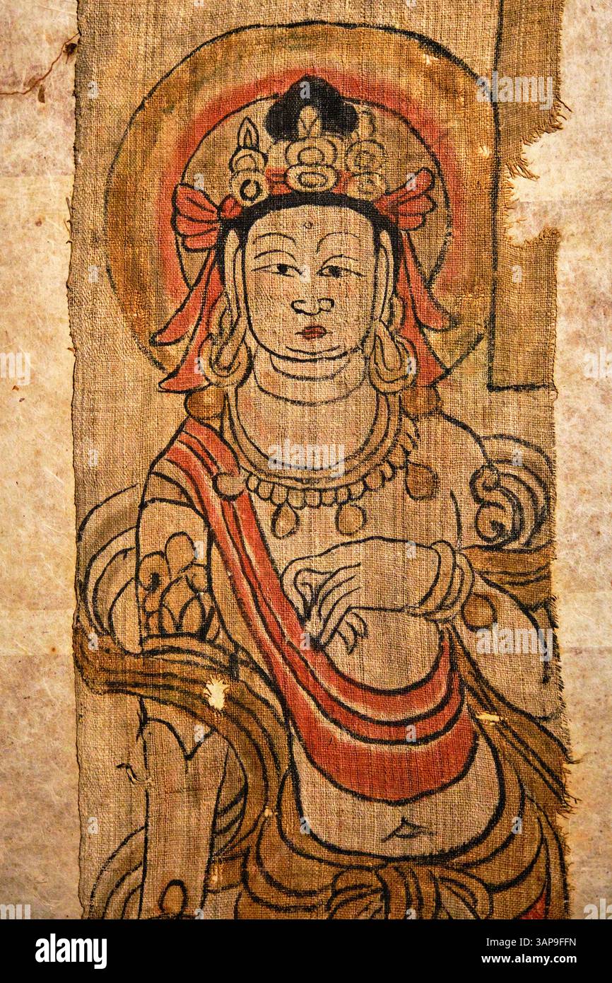 India, Delhi, New Delhi, National Museum, Bodhisattva Padmapani, silk ...