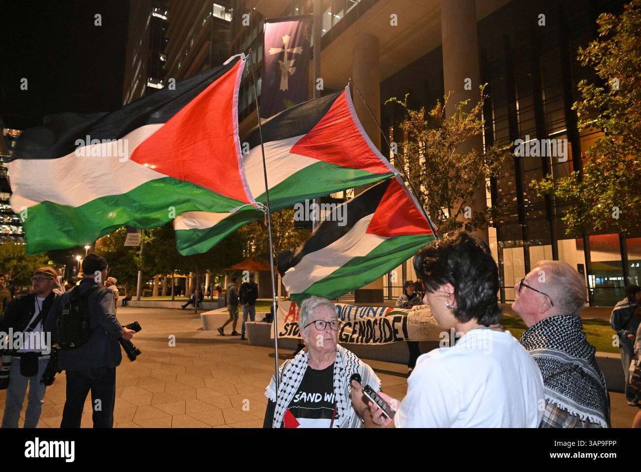 Sydney, Australia. 16th Apr, 2025. Protesters gather outside the ABC ...