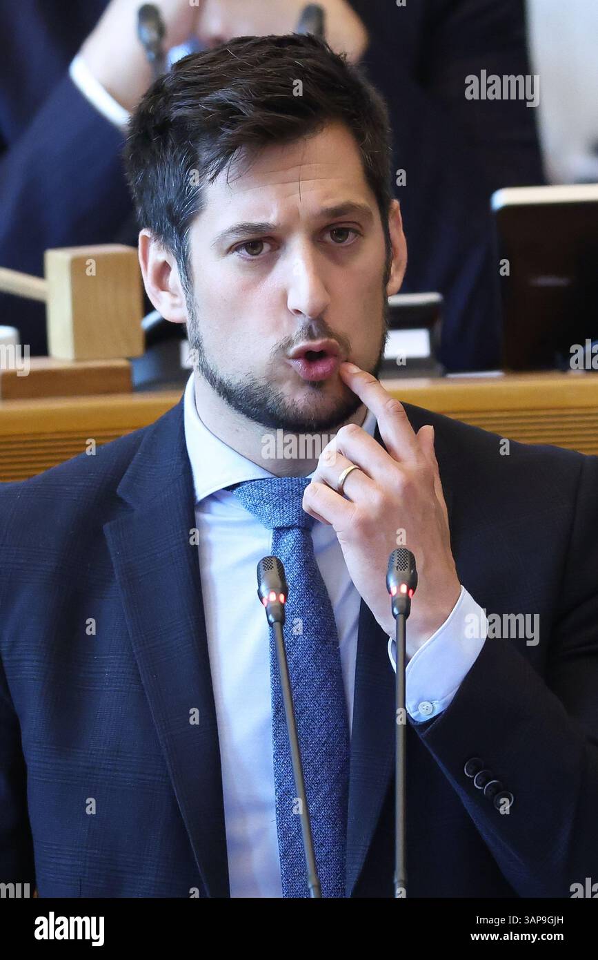 Walloon Minister President Adrien Dolimont delivers a speech at a ...