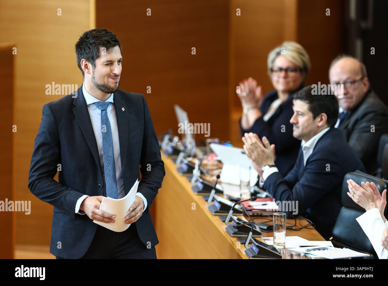Namur, Belgium. 16th Apr, 2025. Walloon Minister President Adrien ...