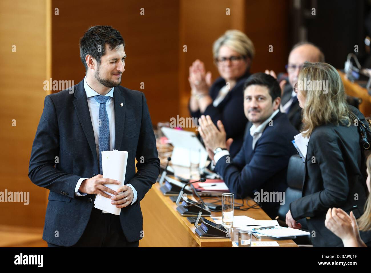 Namur, Belgium. 16th Apr, 2025. Walloon Minister President Adrien ...