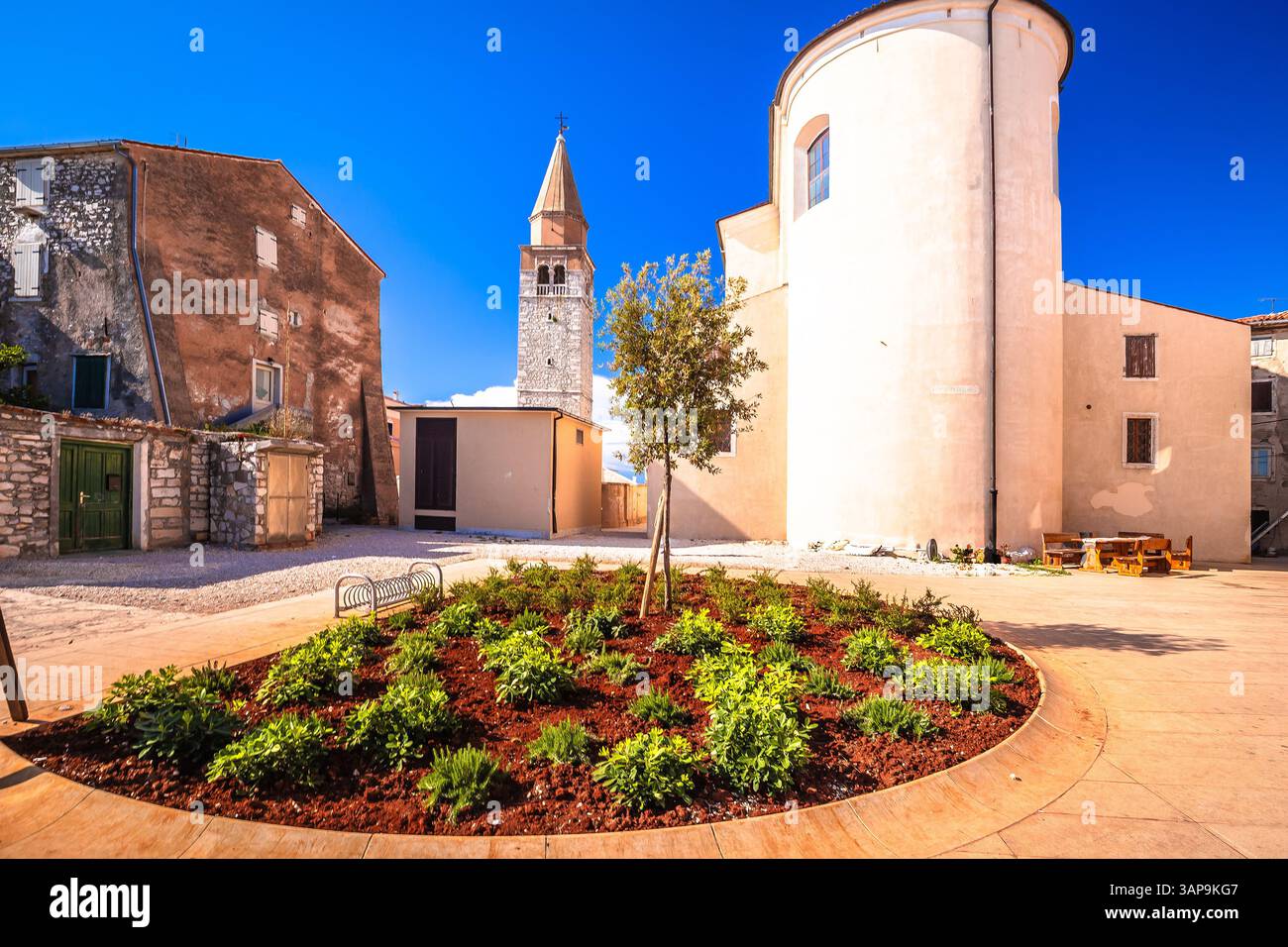 Umag. Scenic view of historic landmarks in town of Umag, Istria region ...