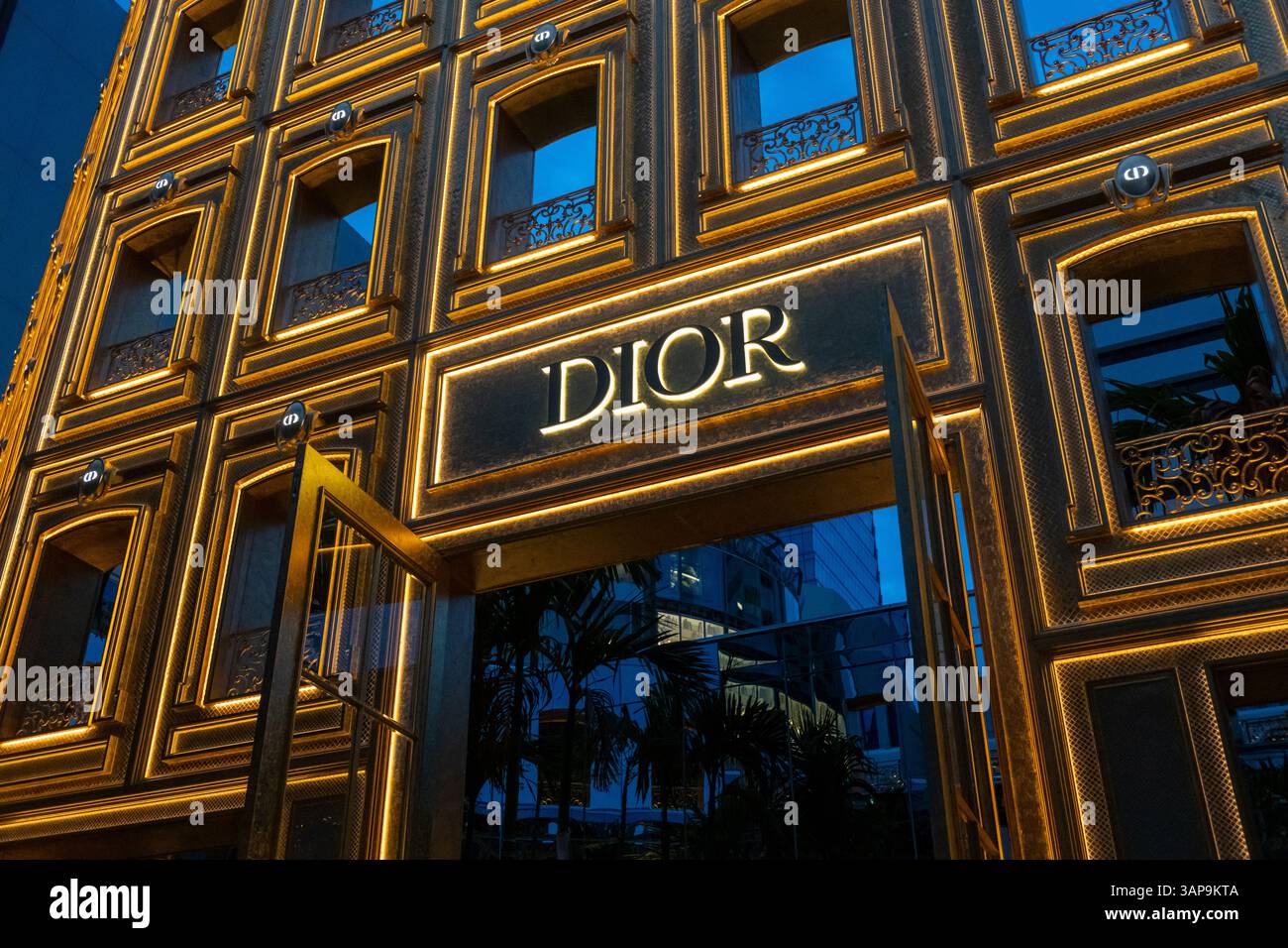 Bangkok, Thailand - 14 December 2024: Dior Gold House at night with the ...