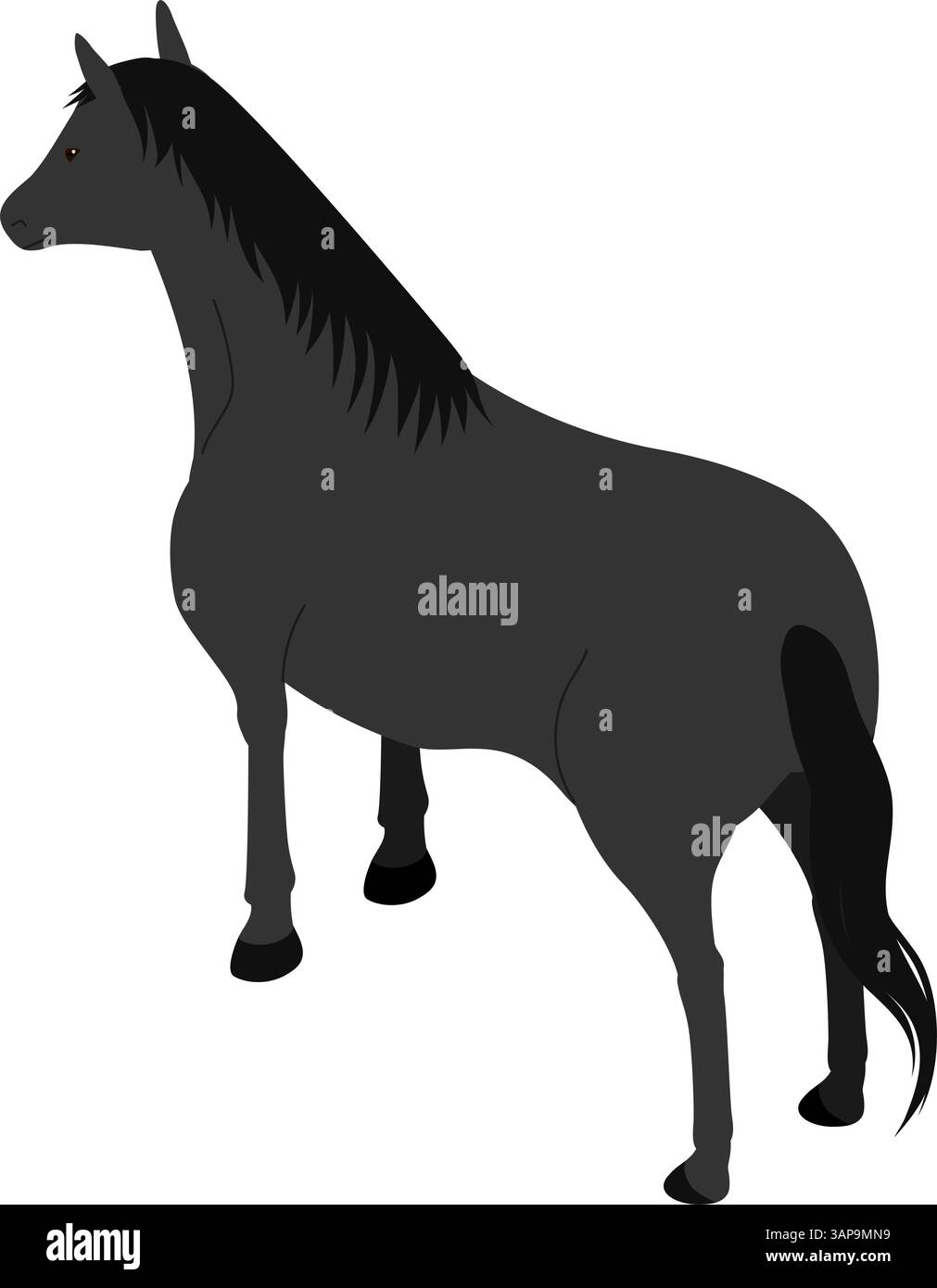 Simple isometric illustration of a standing black-haired horse ...