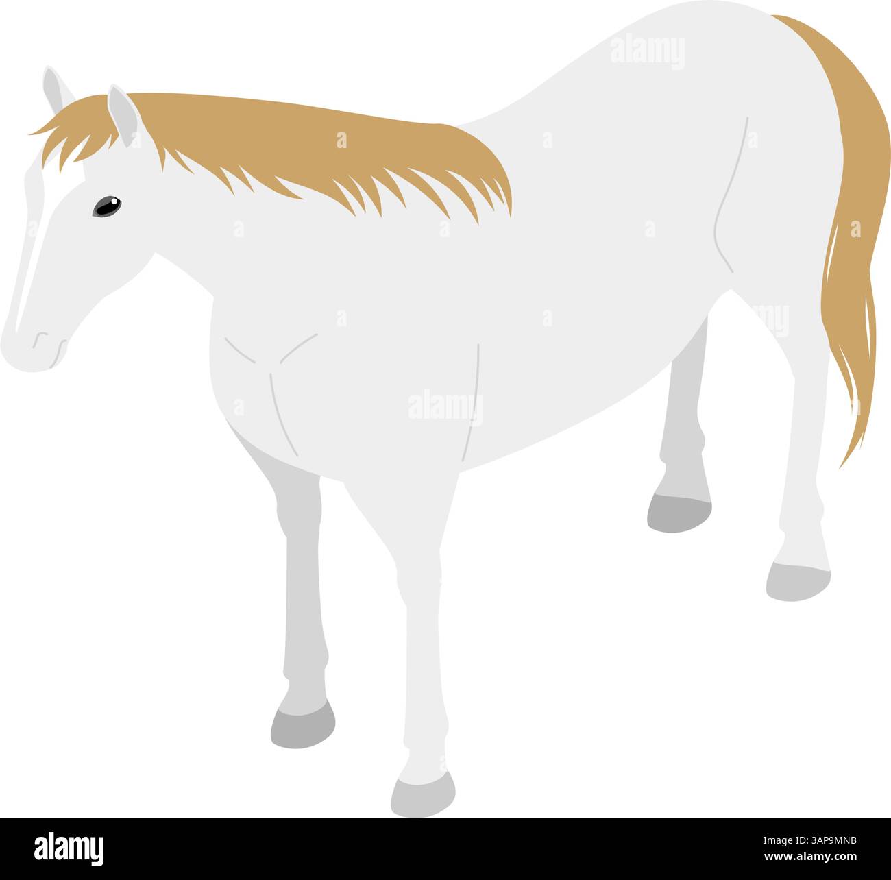 Simple isometric illustration of a standing white-haired horse ...