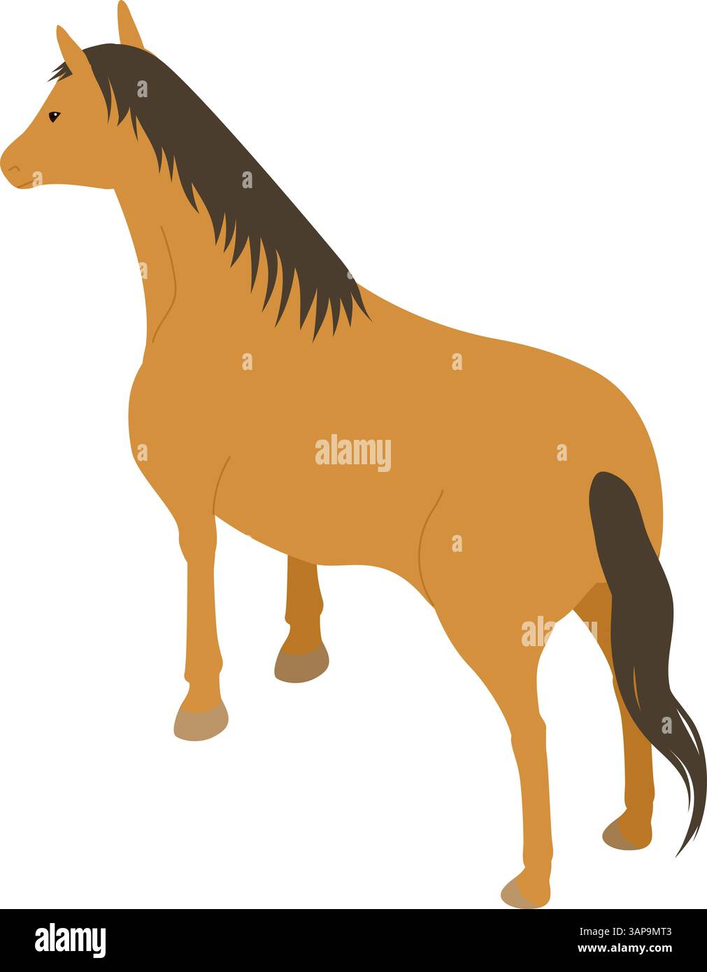 Simple isometric illustration of a standing brown-haired horse ...