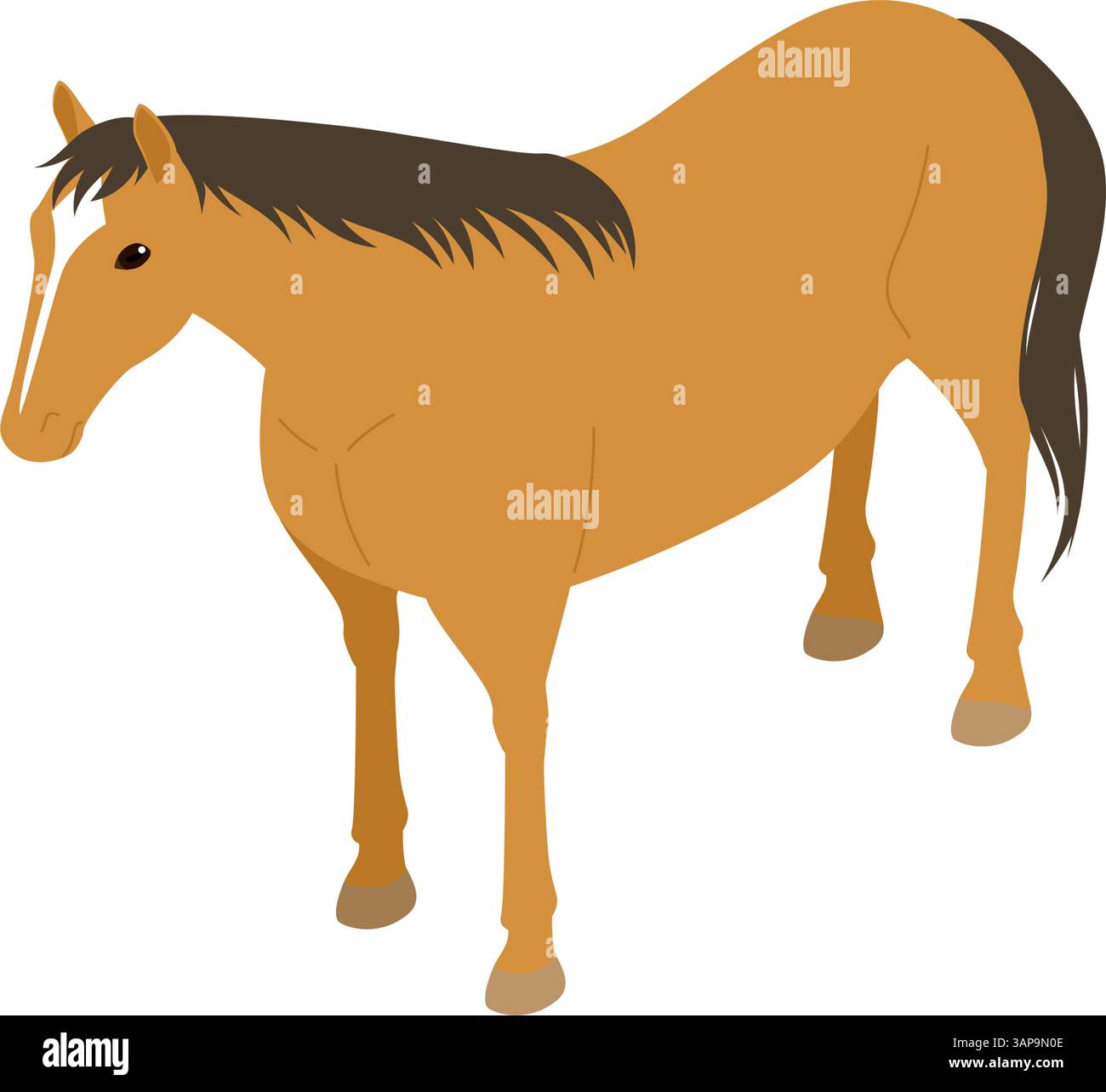 Simple isometric illustration of a standing brown-haired horse ...