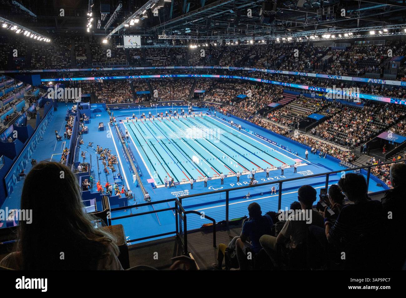 Paris, La Défense district, August 30, 2024: the Olympic swimming pool for the Paris 2024 ...