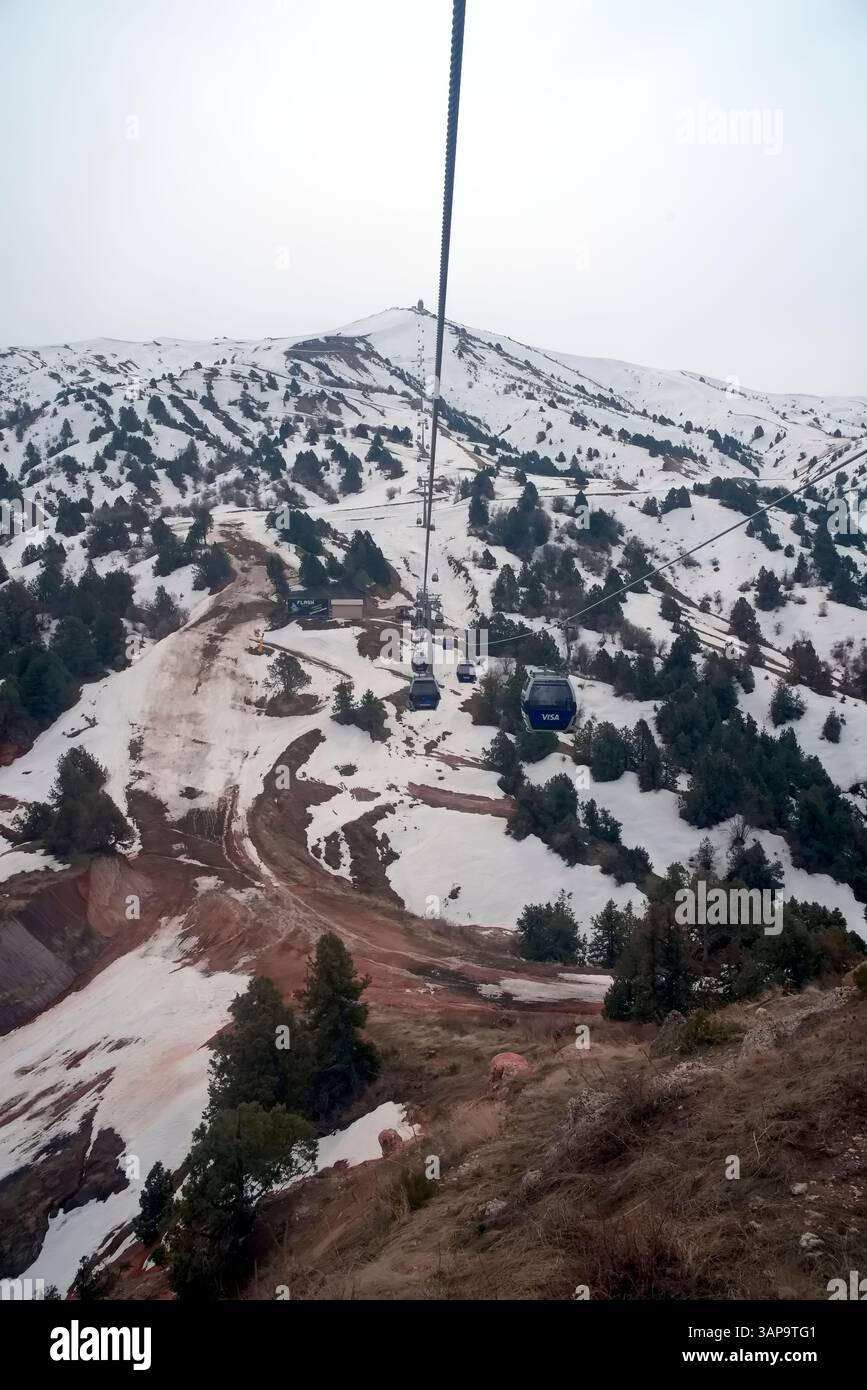 Amirsoy Resort, Uzbekistan – March 22, 2025, around Amirsoy resort Mountain in the day Stock ...