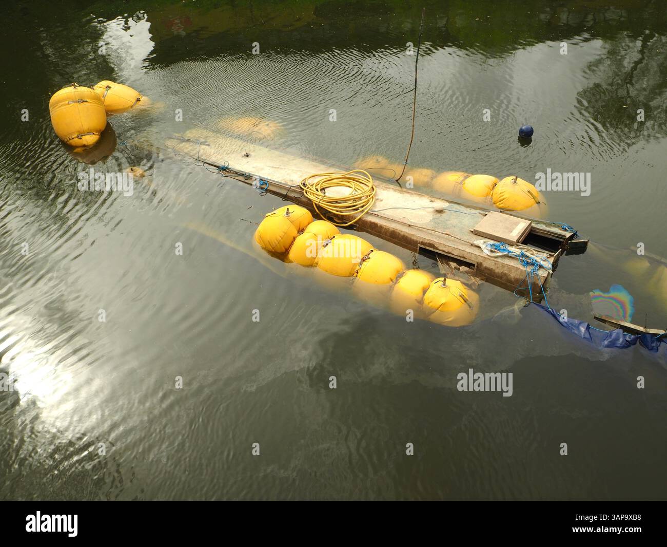 Inflatable marine air lift bags or balloons used to float sunken boat ...