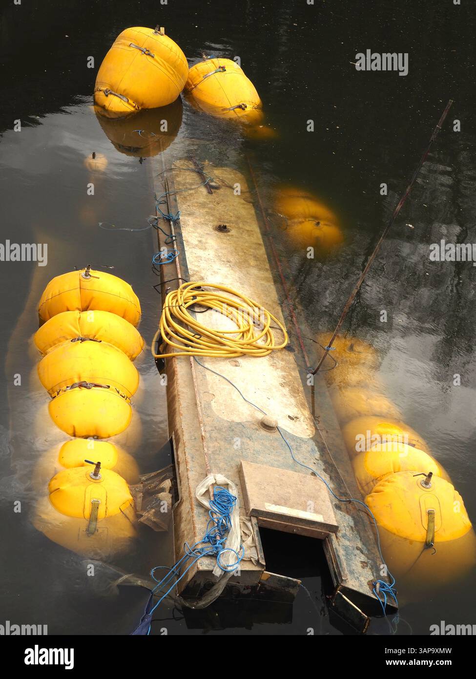 Inflatable marine air lift bags or balloons used to float sunken boat ...