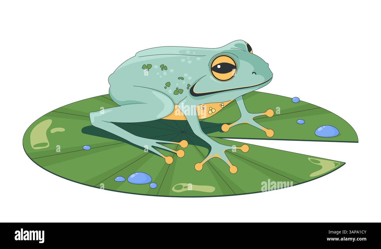 Cute frog sitting on lily pad 2D cartoon character Stock Vector Image ...