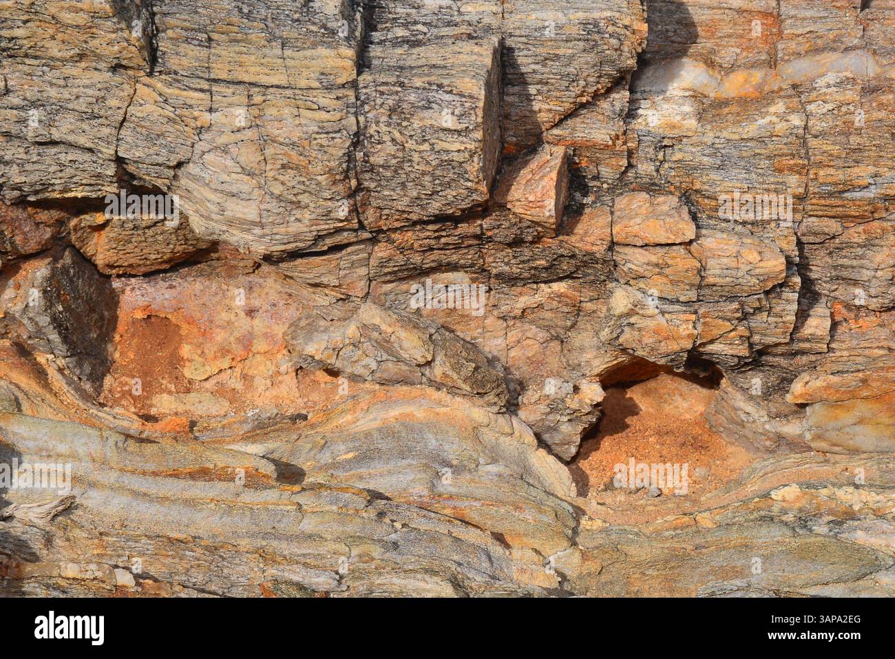 Rare rock formation with several fractures in the layers Stock Photo ...