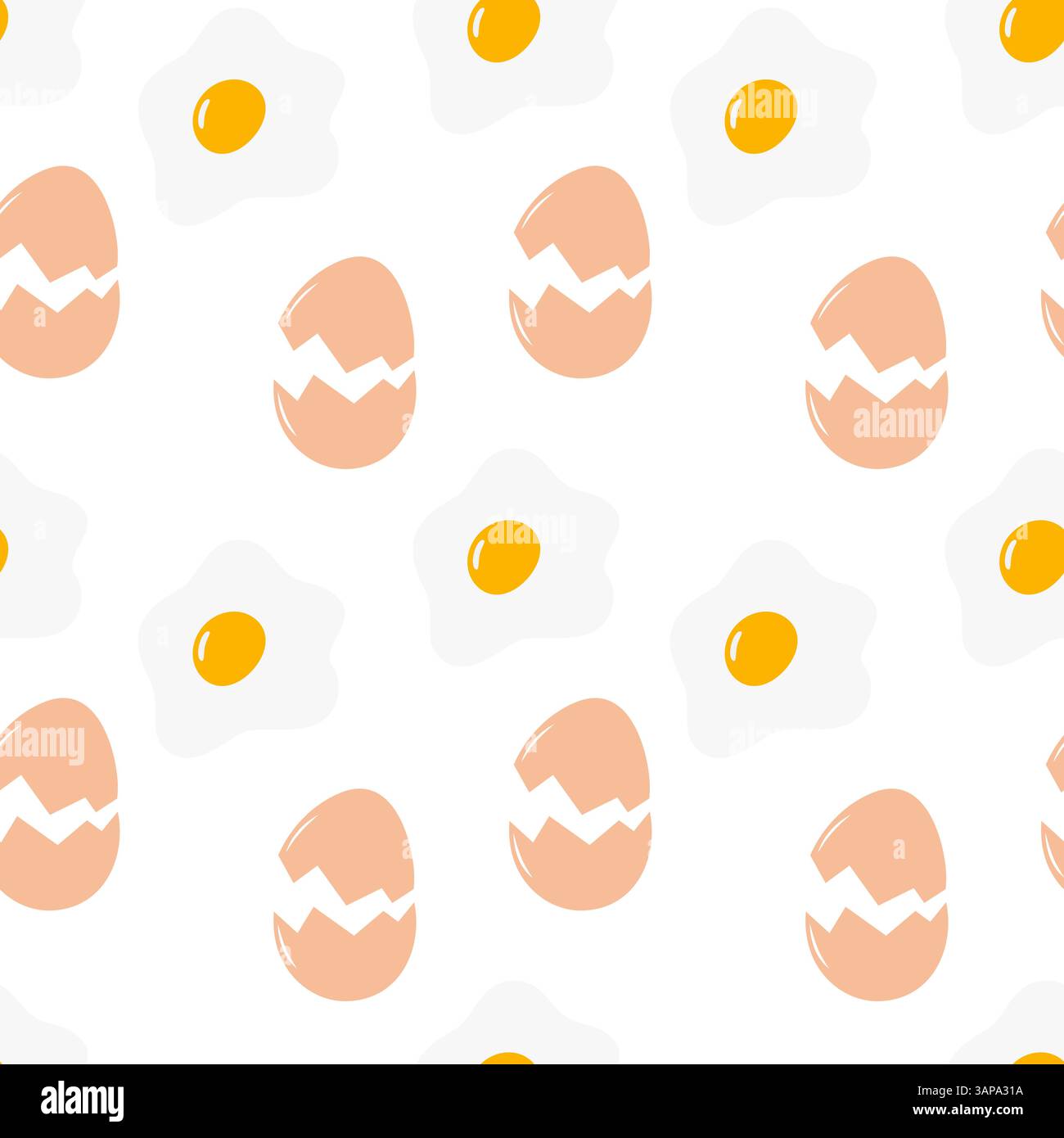 Fried eggs with yolk and Cracked Beige Eggshell Seamless pattern ...