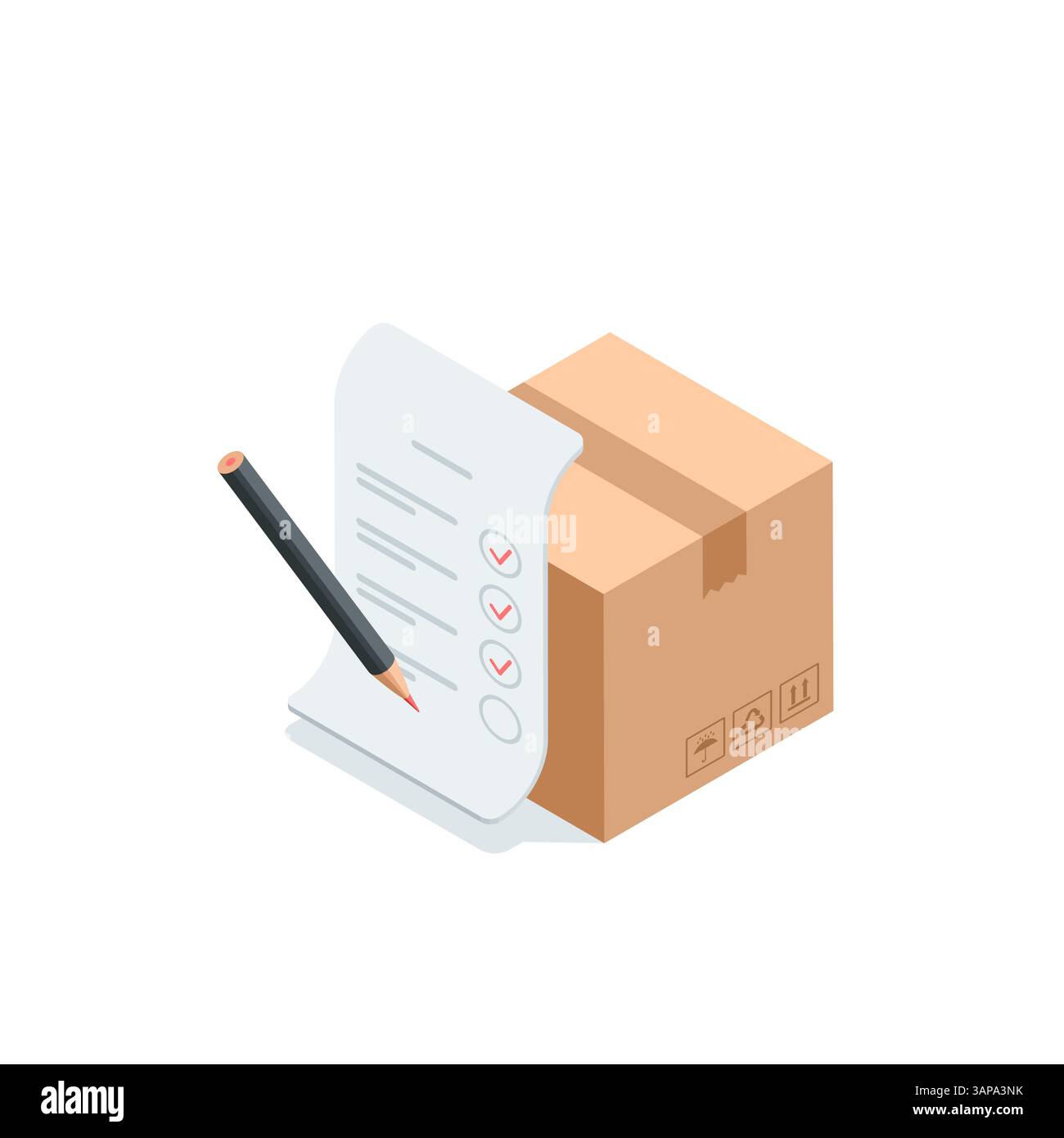 isometric vector sheet of paper with check marks and pencil near the ...