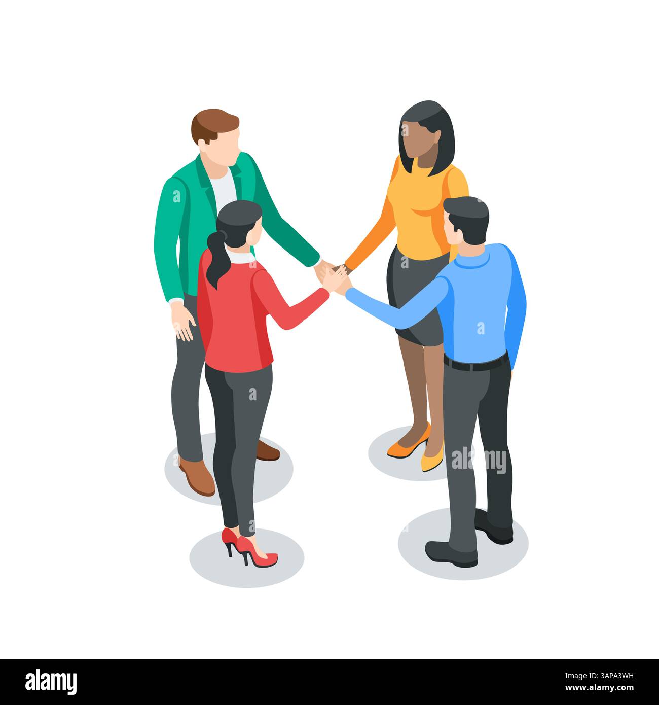isometric vector business people joined their hands, in color on a ...