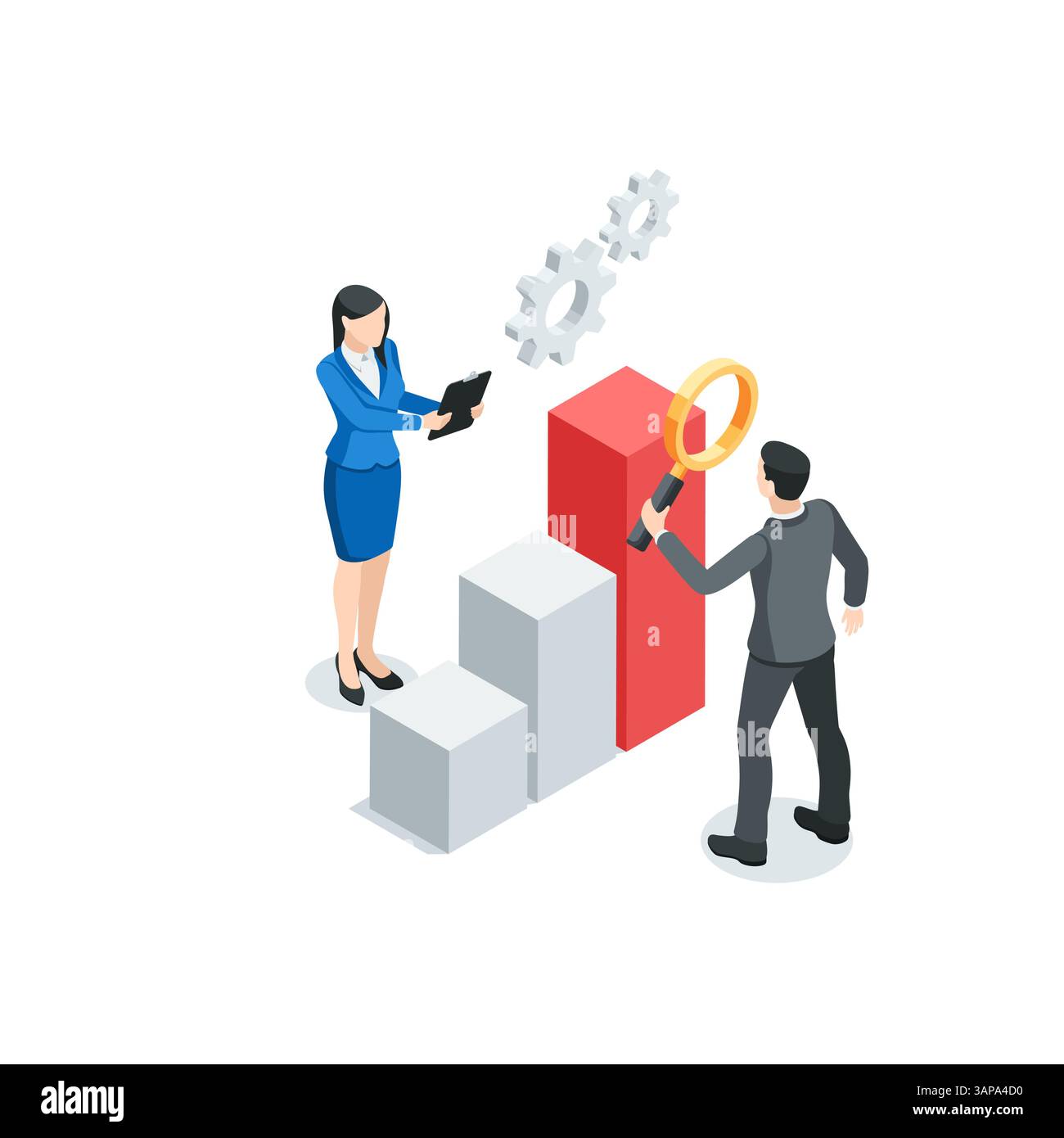 isometric vector business people analyzing a chart , in color on a ...