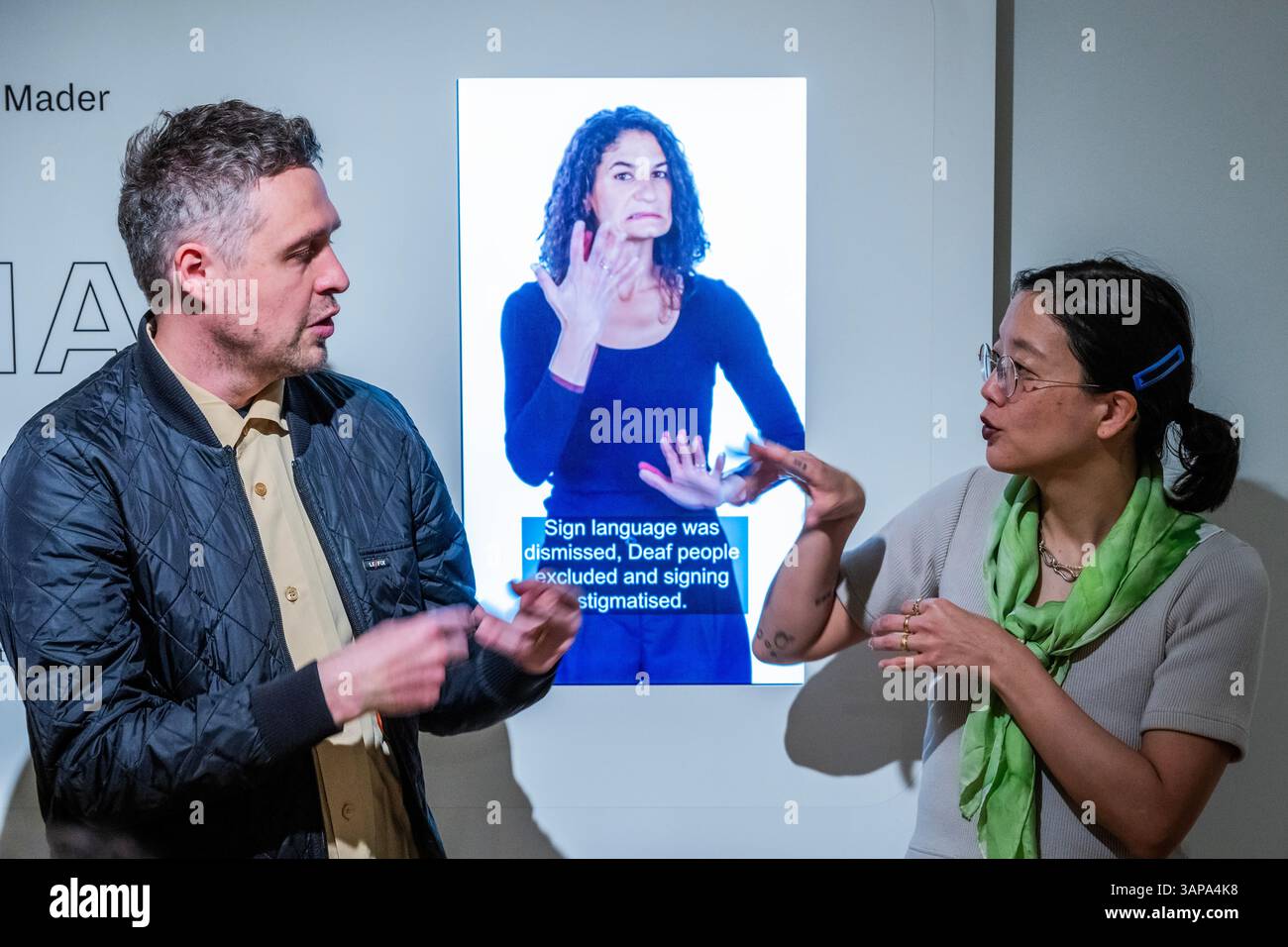 London, UK. 16th Apr, 2025. The artists Christine Sun Kim and Thomas ...