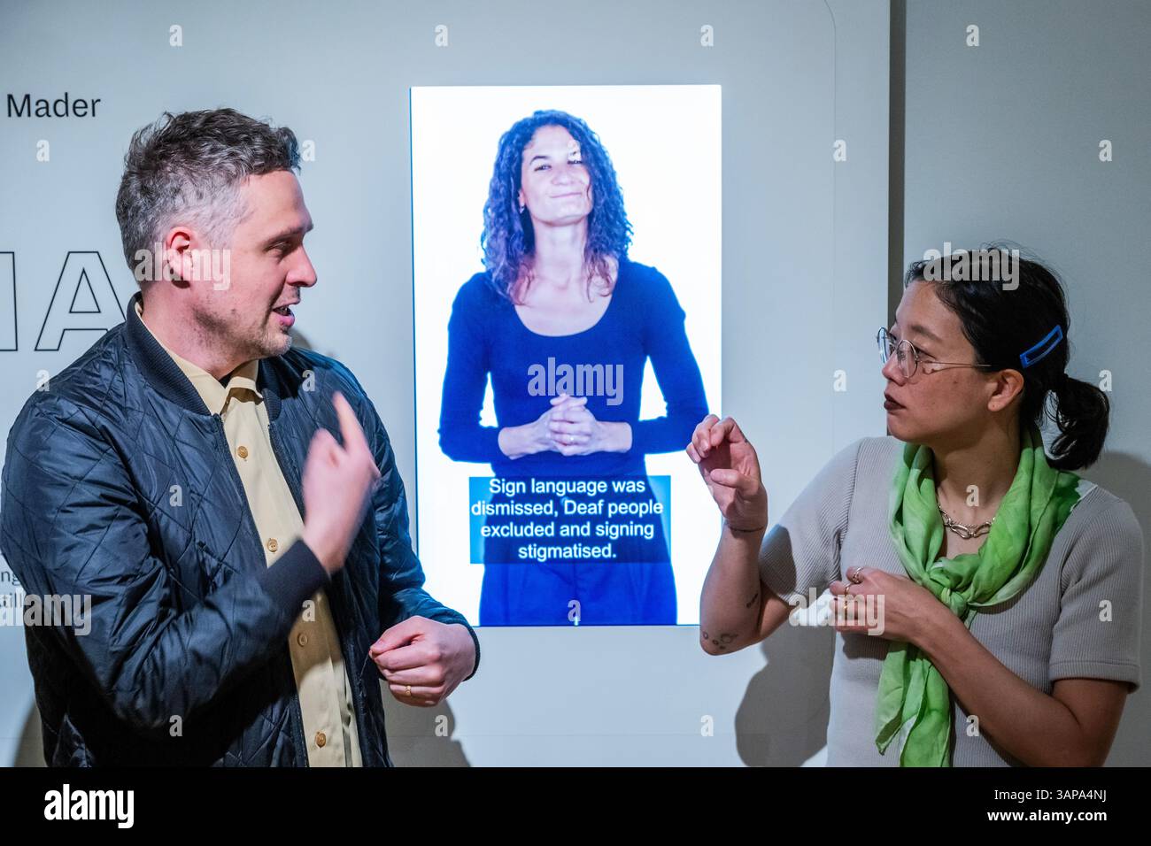 London, UK. 16th Apr, 2025. The artists Christine Sun Kim and Thomas ...
