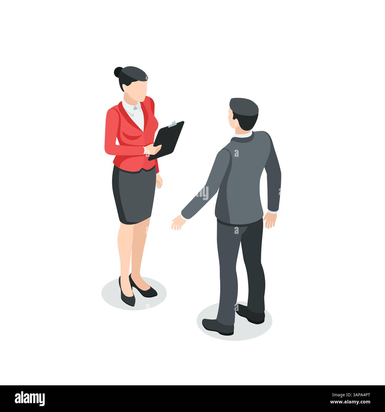 isometric vector business woman reading a document in front of her boss ...