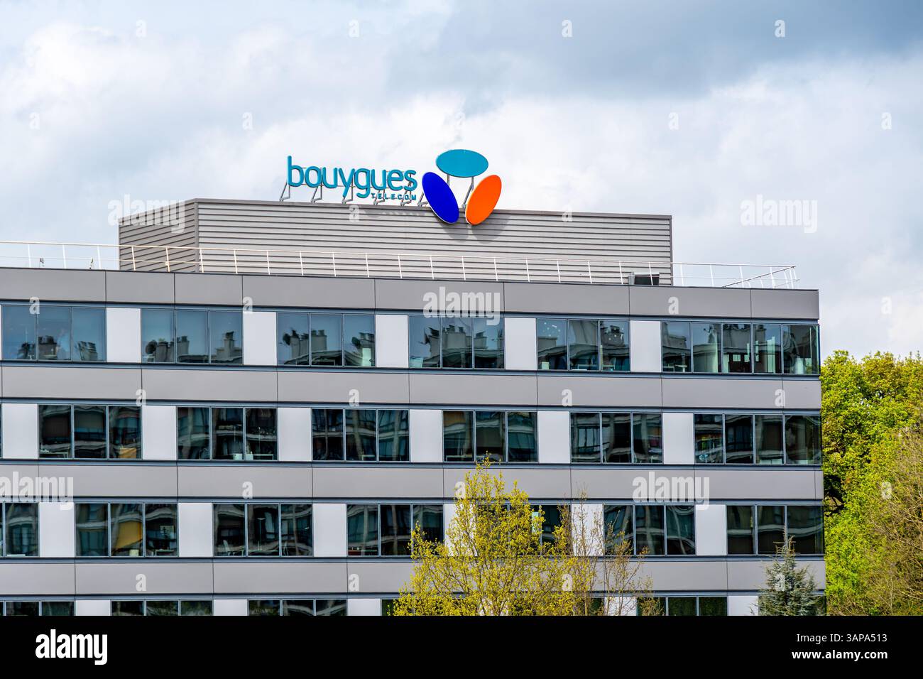 View of the Bouygues Telecom technopole in Meudon, France. Bouygues ...