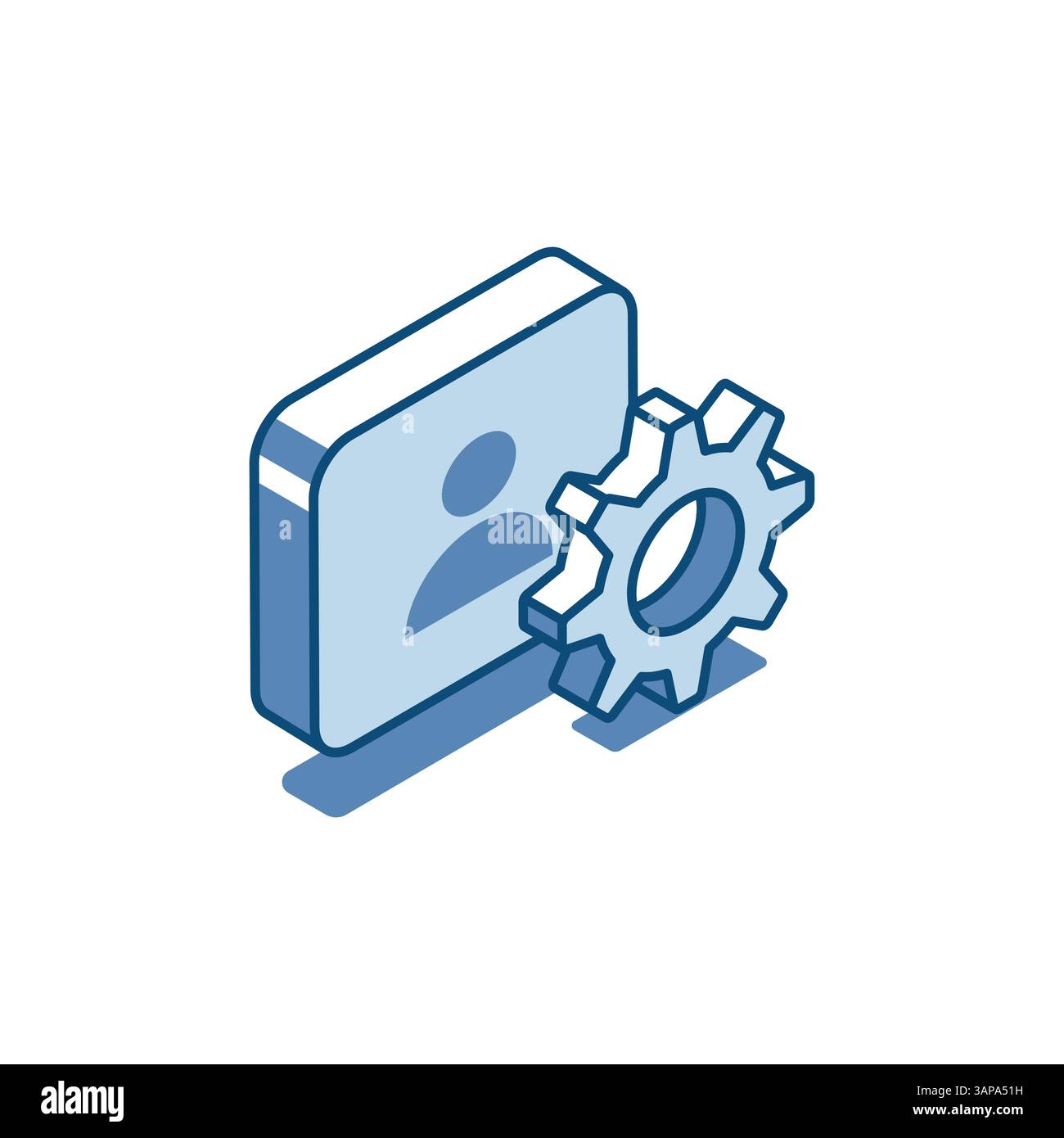 isometric vector user linear icon square with gear, in color on a white ...