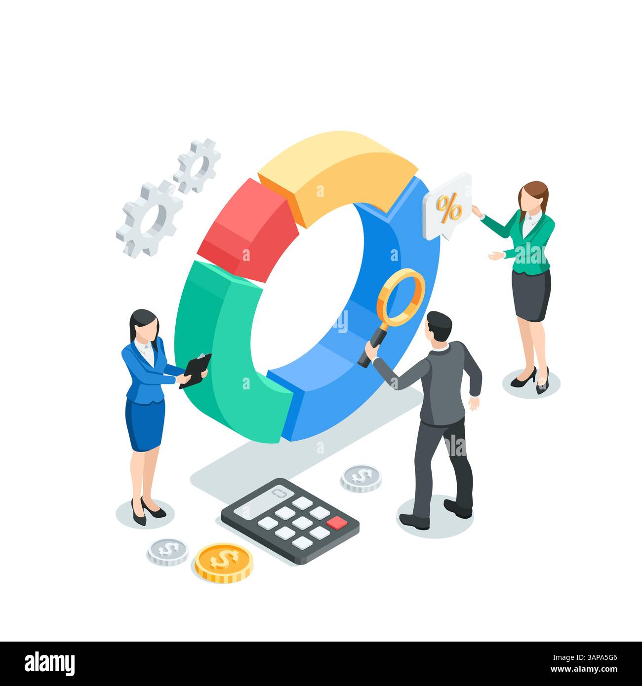 isometric vector business people analyzing a chart , in color on a ...