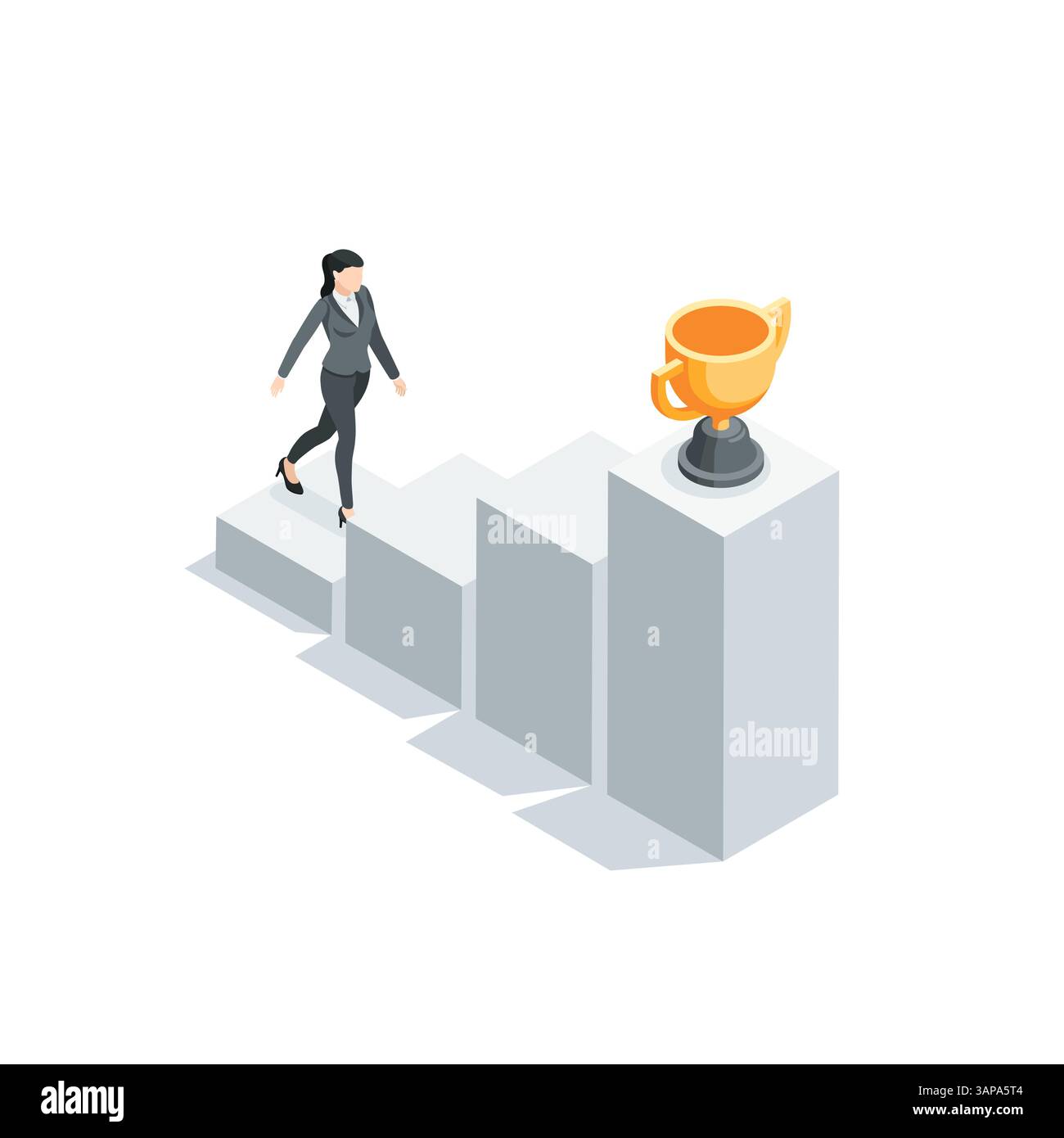isometric vector business woman climb the steps of the chart to the ...