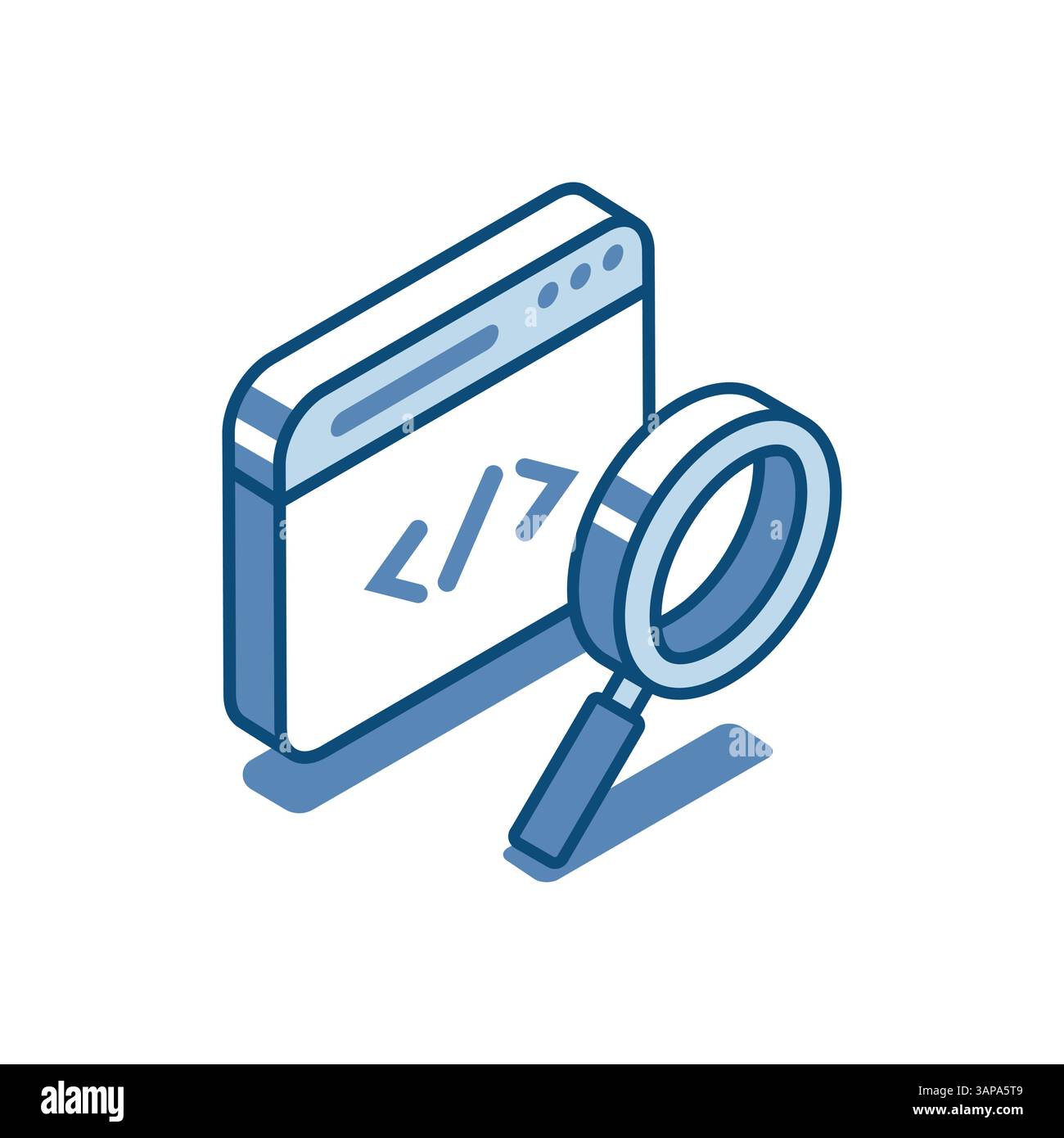 isometric vector program window and magnifying glass linear icon, in color on a white background ...