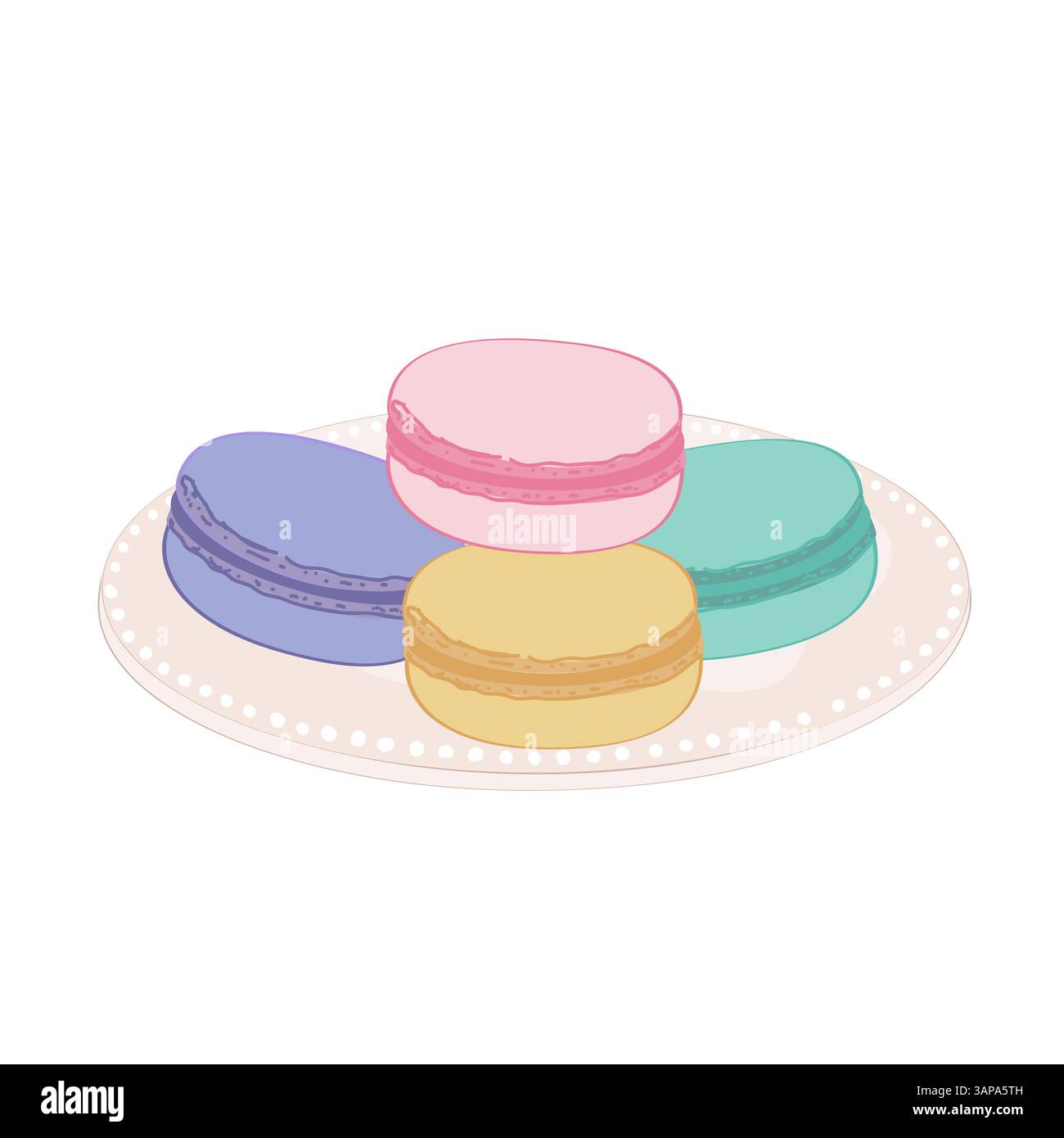Colorful French macaroons on a saucer isolated on a white background ...