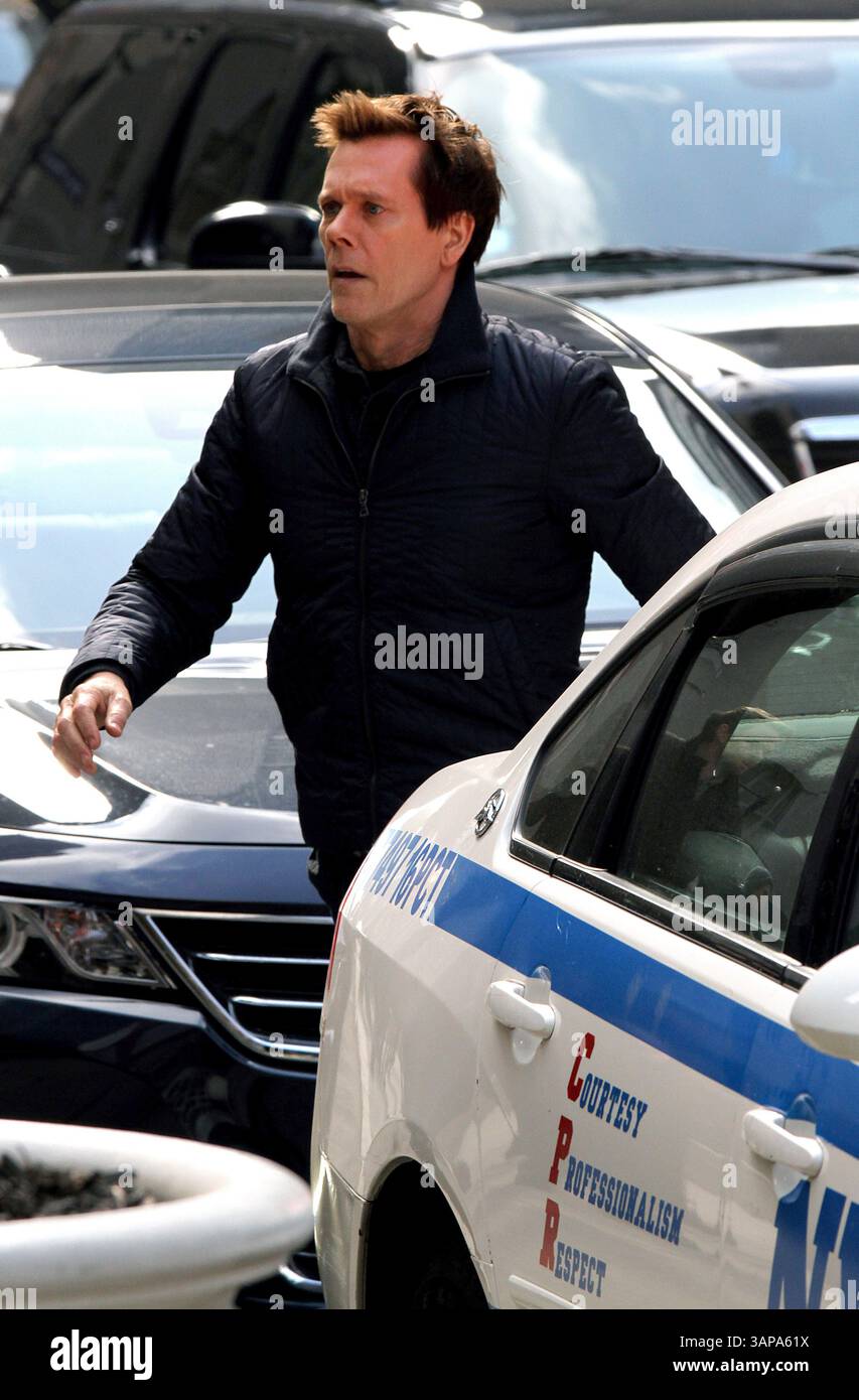 Kevin Bacon on the set of the TV show 'The Following' in New York City ...