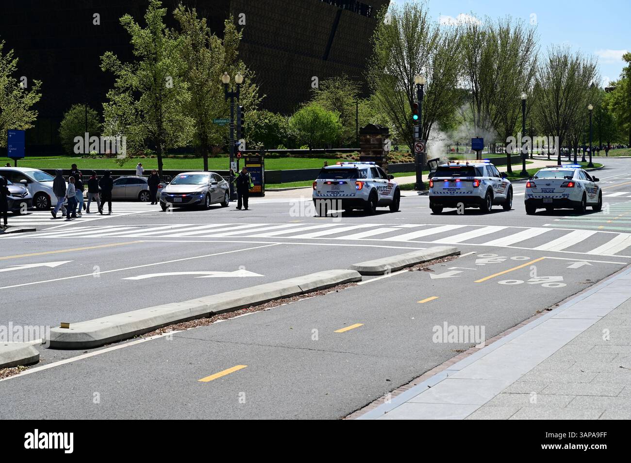 Police cars closing a road in Washington DC Stock Photo - Alamy