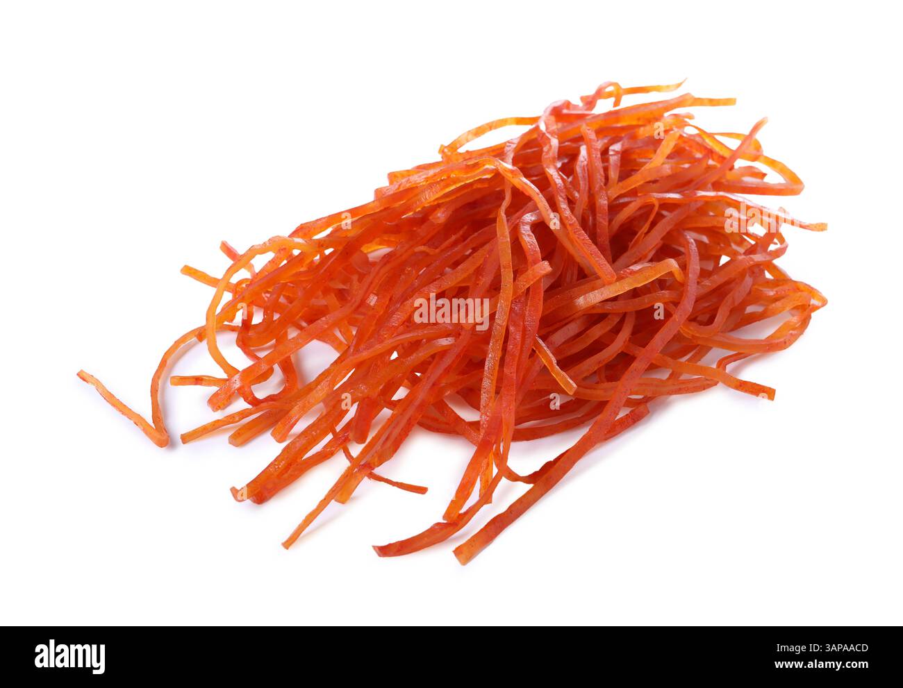 Dried spicy shredded fish snack isolated on white Stock Photo - Alamy