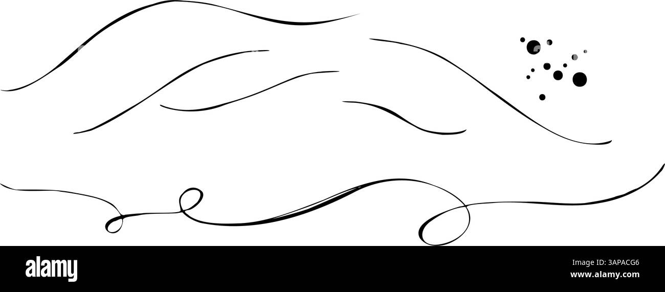 Wavy and swirling water lines with loops, bubbles. Graphic line art ...