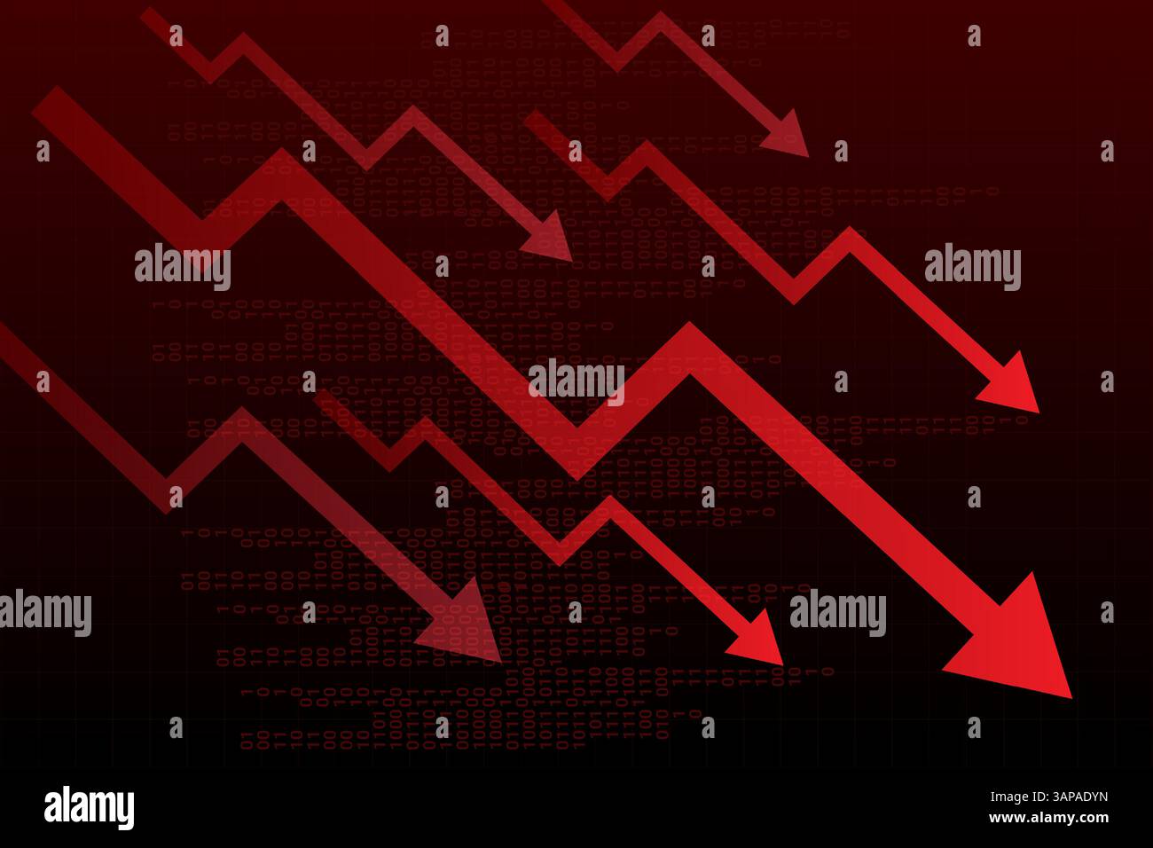 Zigzagging arrows falling over binary code, visualizing inflation ...