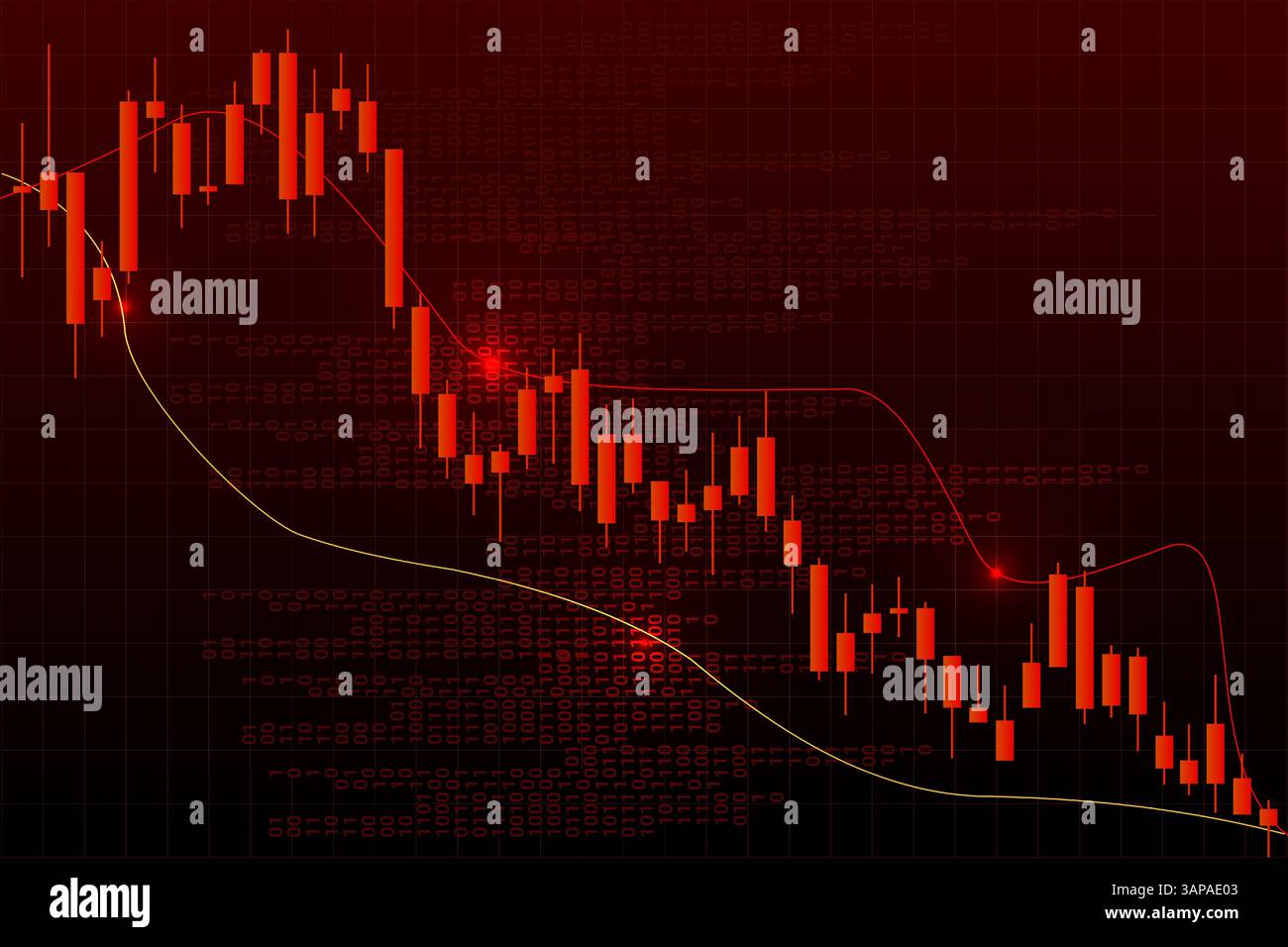 Glowing candlestick chart showing long red trend downward, reflecting ...
