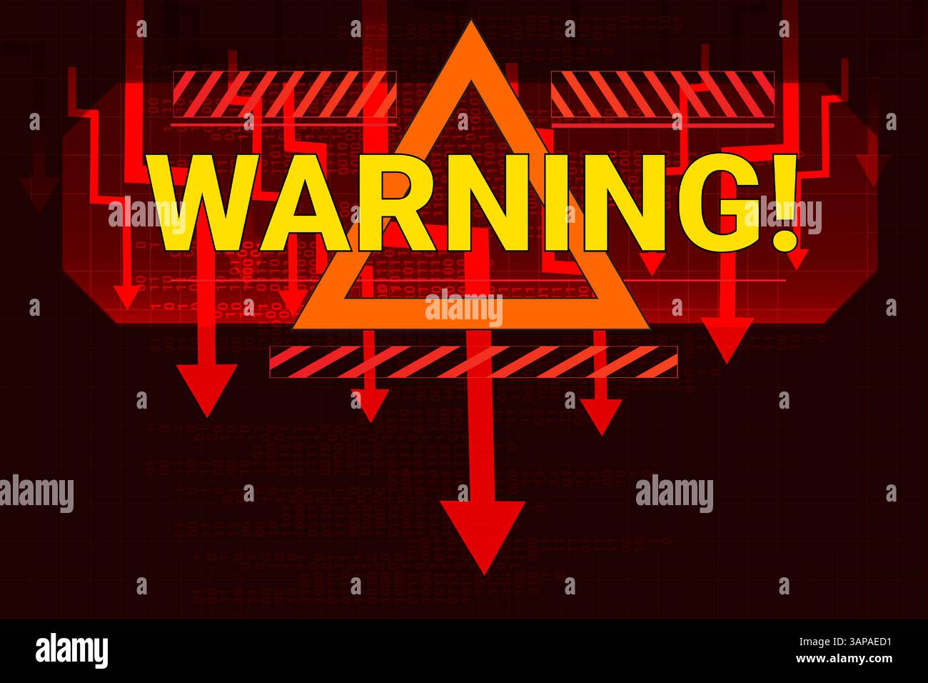 Warning sign and falling arrows highlight urgent economic risk and ...