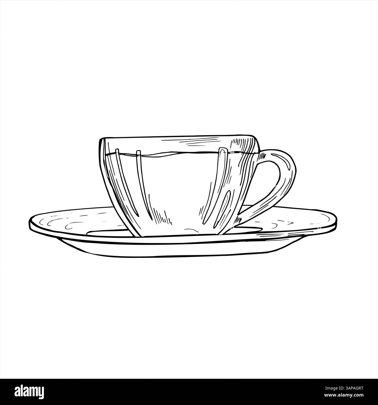 Hand drawn transparent glass cup filled with refreshing drink, placed ...