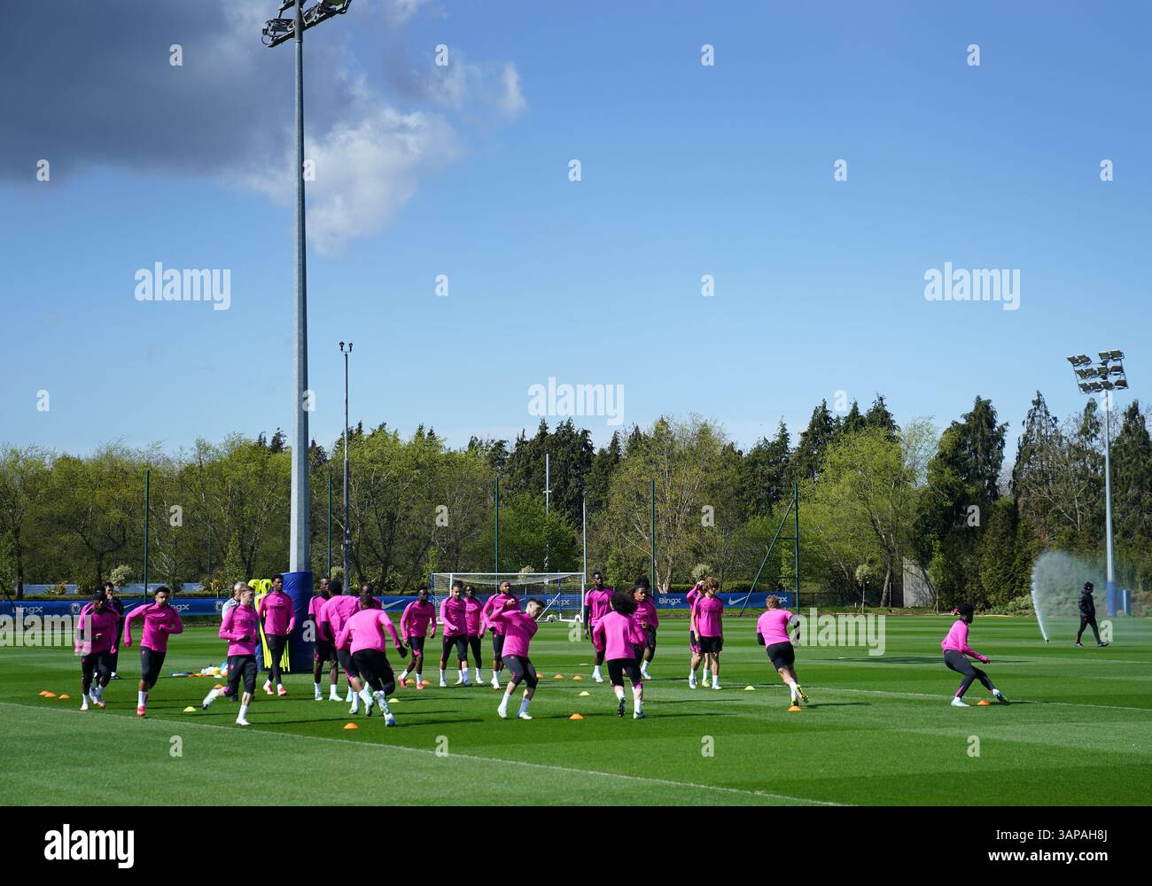 Chelsea players during a training session at Cobham Training Ground ...
