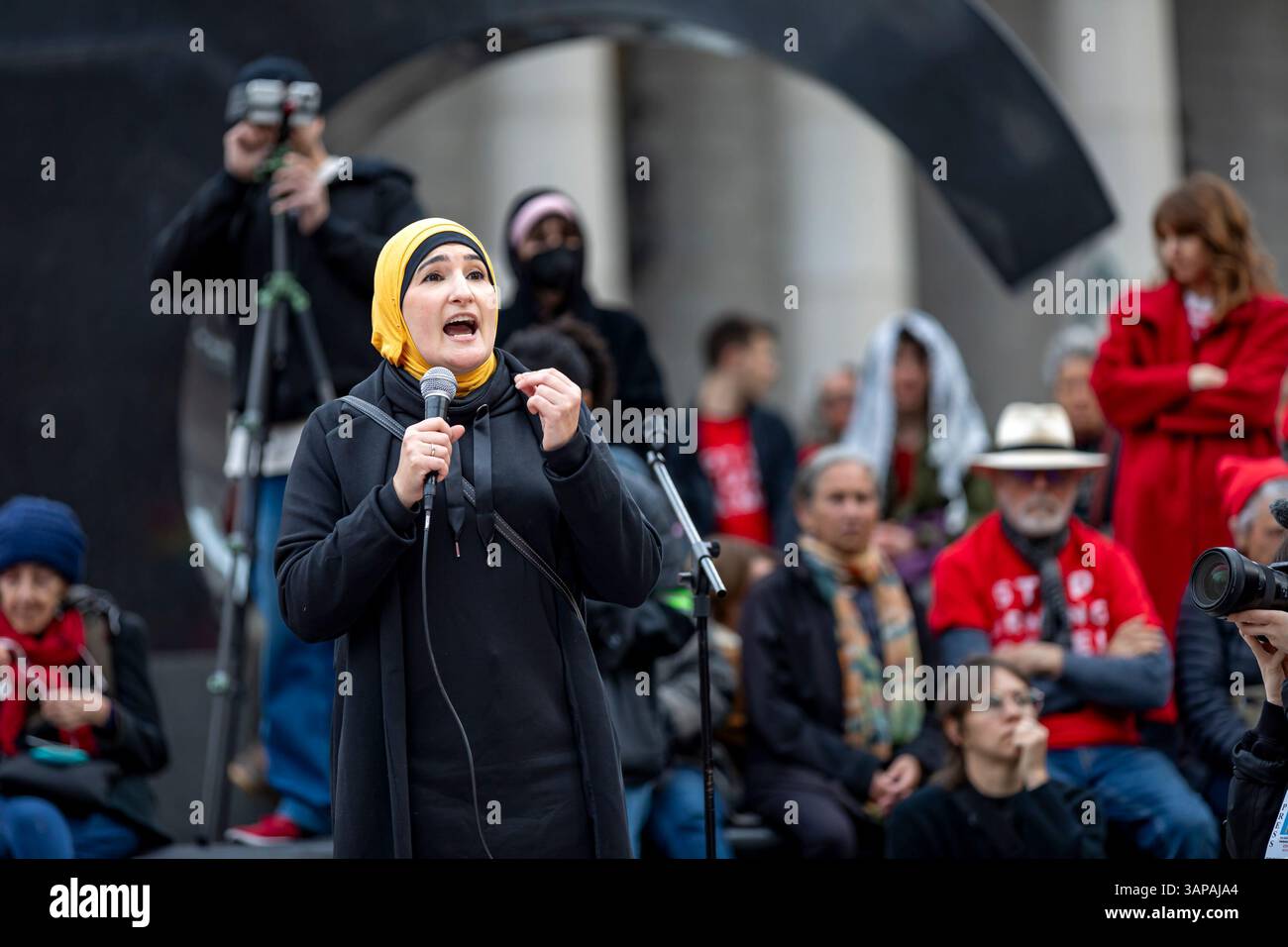 New York City, United States. 14th Apr, 2025. Palestinian activist ...