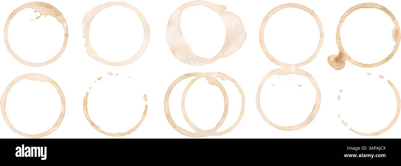 Coffee or tea stain drink cup rings vector illustration set isolated on ...
