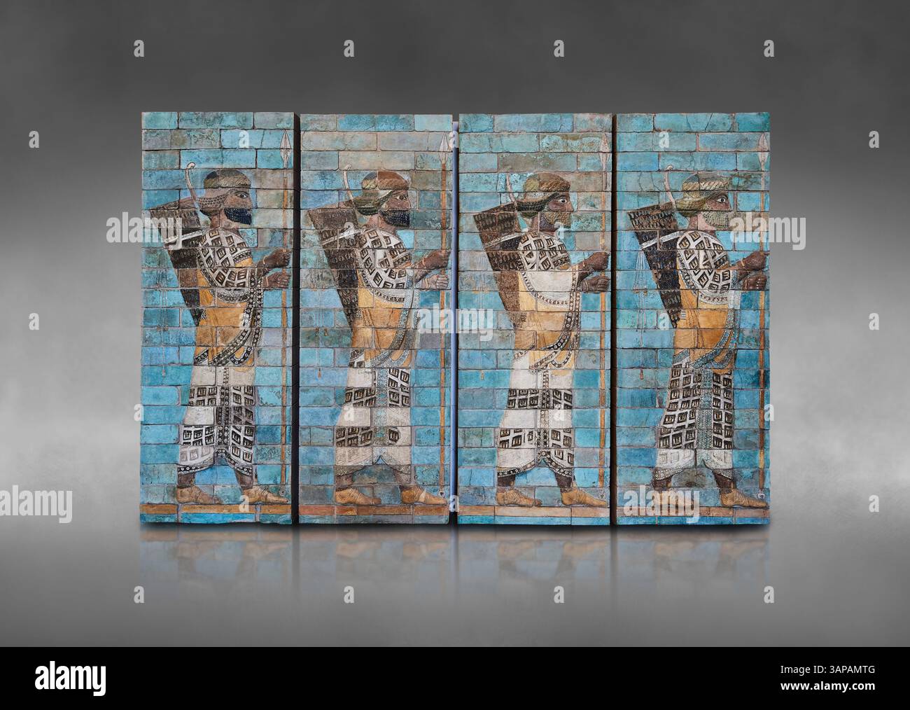 Coloured glazed terracotta tiled panels depicting Persian archers. From ...