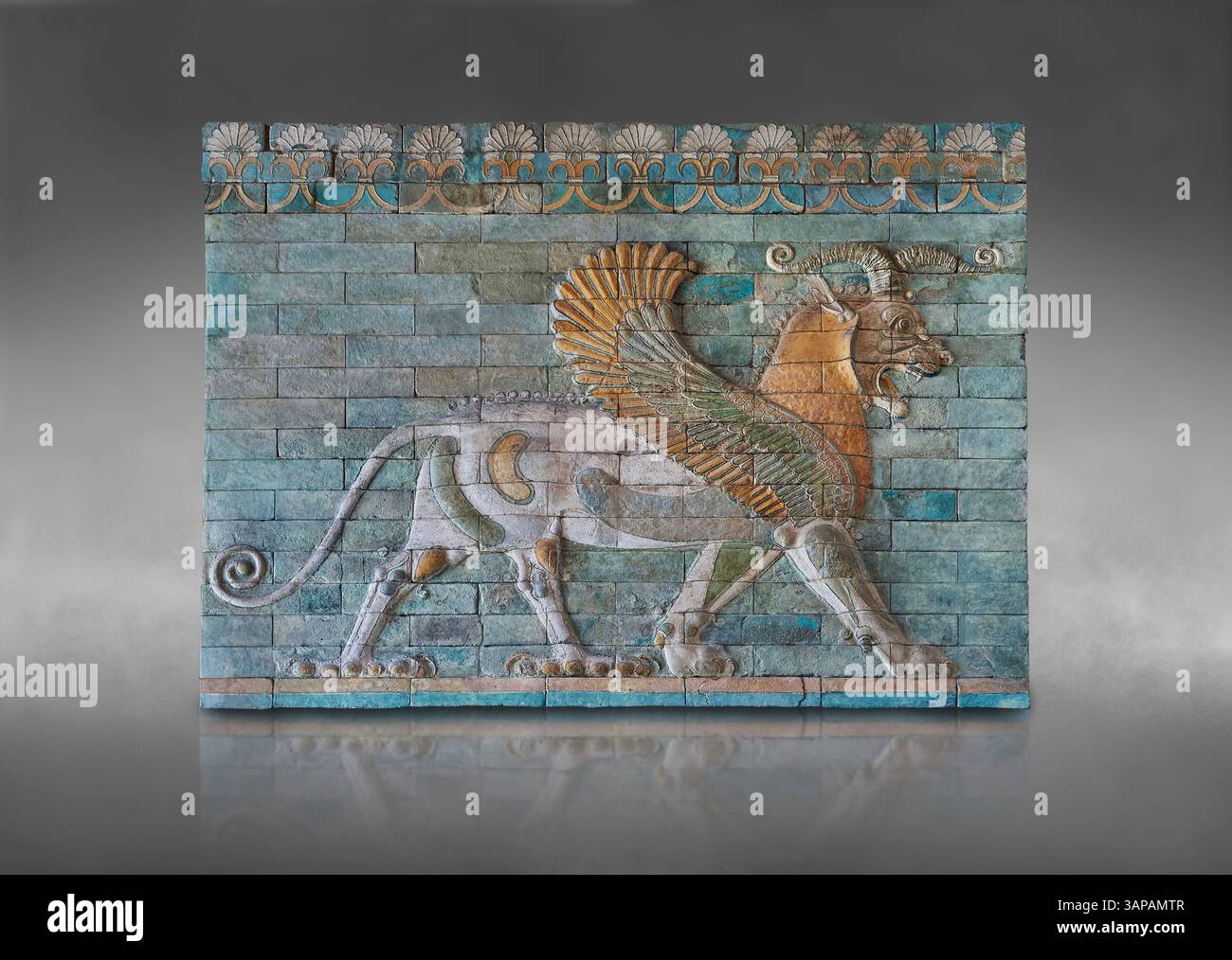 Coloured glazed terracotta tiled panels depicting mythical Griffins ...