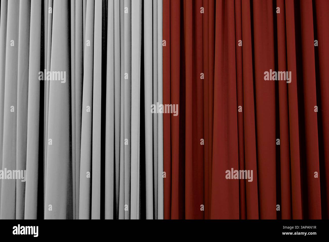 White and red christmas curtain with many folds background texture ...