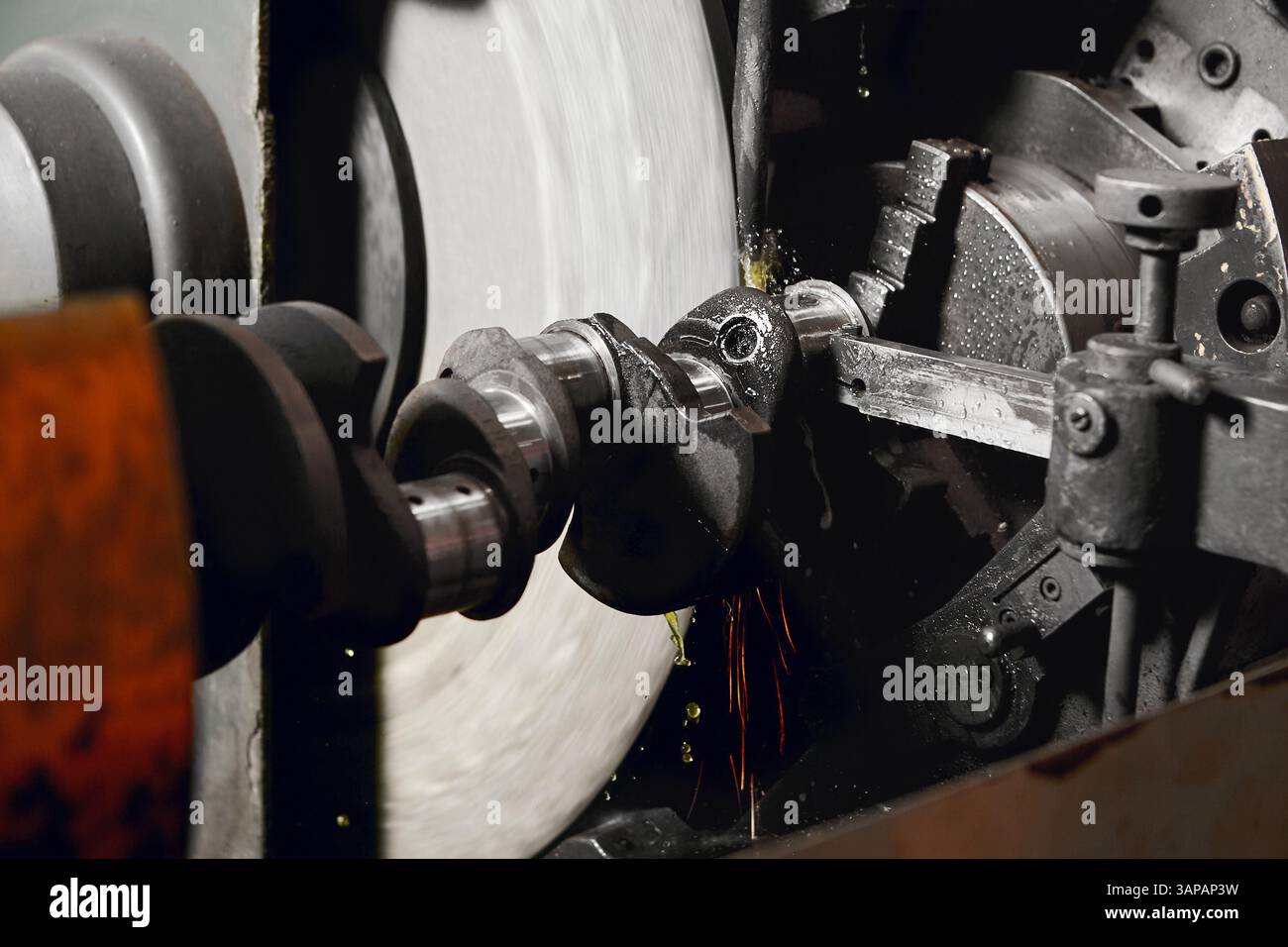 Grinding of the crankshaft on a grinding machine. Car tuning, engine ...