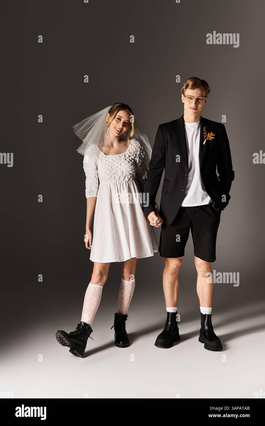 A young couple stands together, showcasing a blend of traditional and ...
