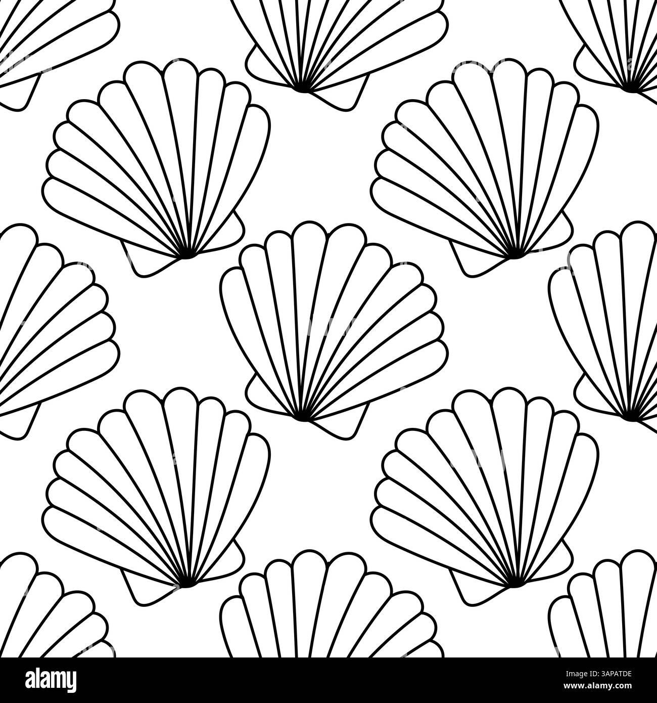 Hand-drawn seashell pattern in black and white line style, perfect for ...